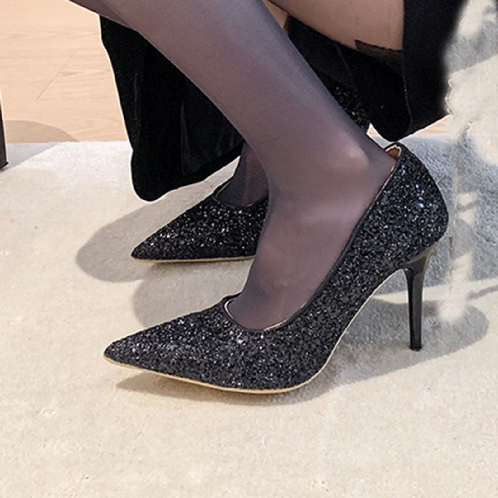 Xucatan Elegant Womens Sequins Glitter Slip On High Heel Pumps Stiletto ...