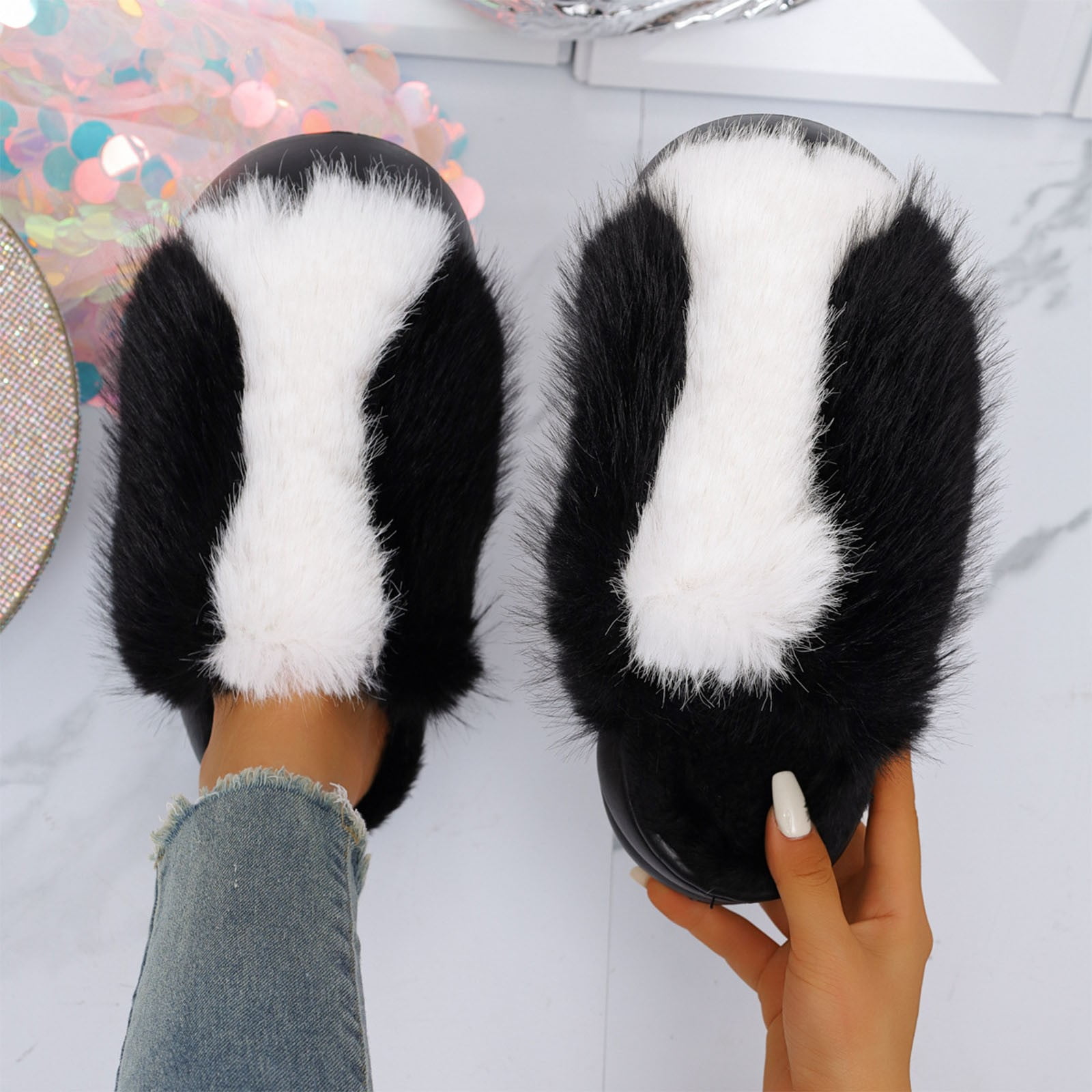 Xucatan Women's Memory Foam Slippers Plush Faux Fur Slipper Slide ...
