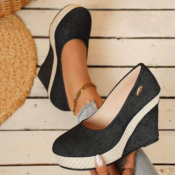 Xucatan Women's Platform Espadrilles Wedge Sandals Slip On Solid Color ...