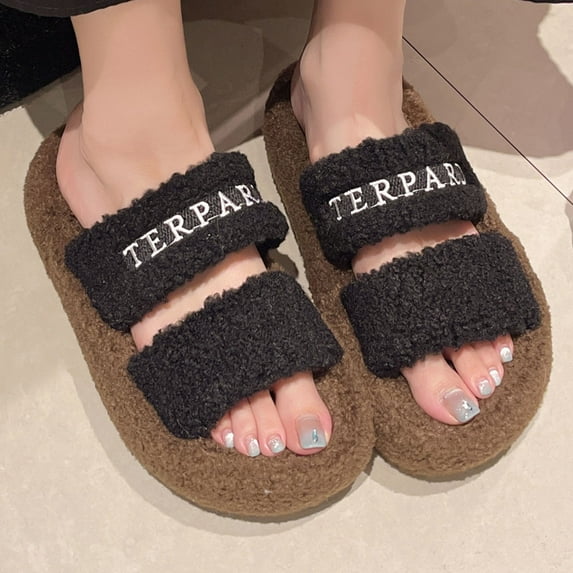 Xucatan Womens Fuzzy Open-toe Slippers Soft Comfy Memory Foam Indoor ...