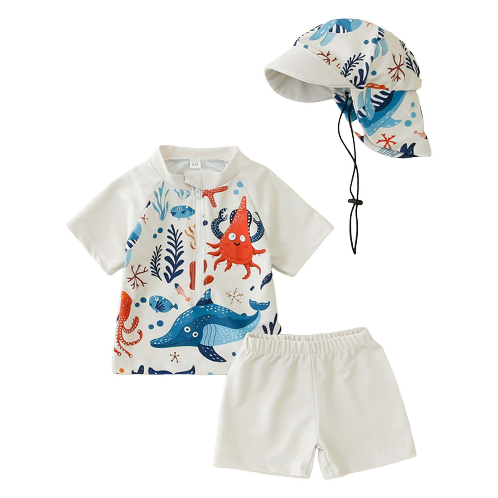 Xudanell Baby Boy 3-in-1 Sun Protective Swimsuits: Rashguard Zipper Top ...