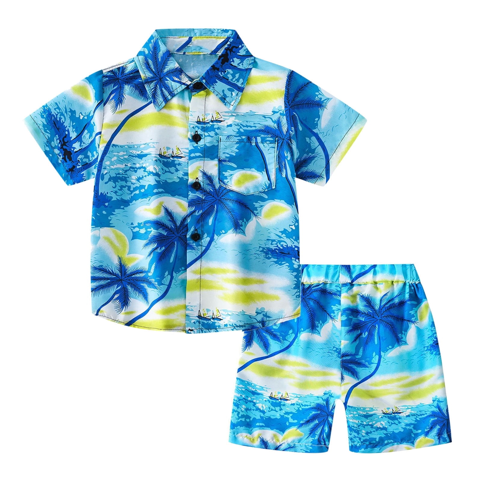 Xudanell Boys Hawaii Shirts and Shorts Outfit Sets Tropical Seaside Print Summer Button Down ...