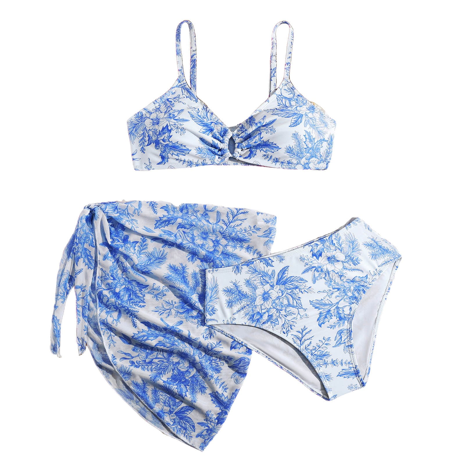 Xudanell Girl's 3 Piece Swimsuits Floral High Waisted Bikini Bathing ...