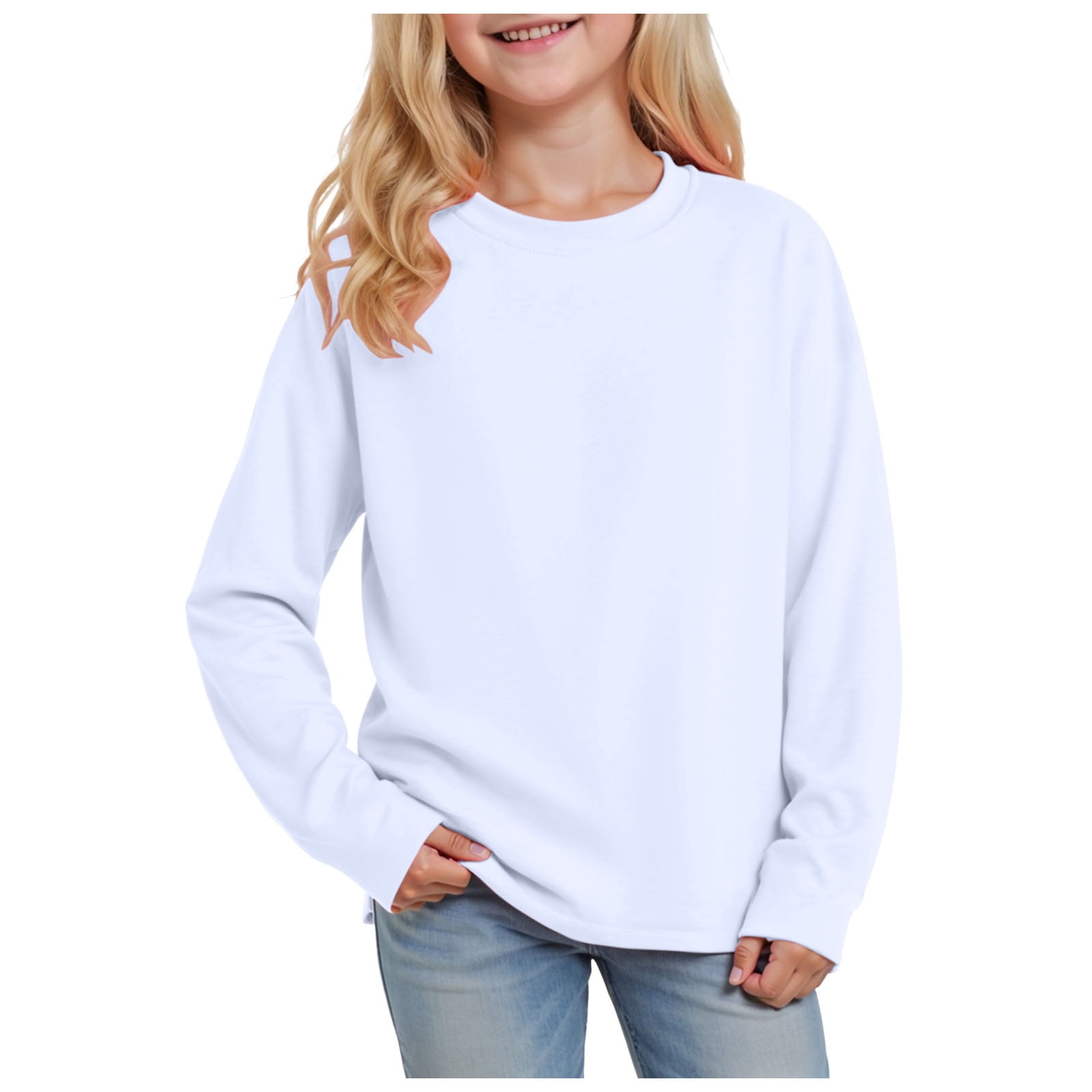 Xudanell Girls Shirts Girls Solid Color Long Sleeve Shirts Soft Cotton ...