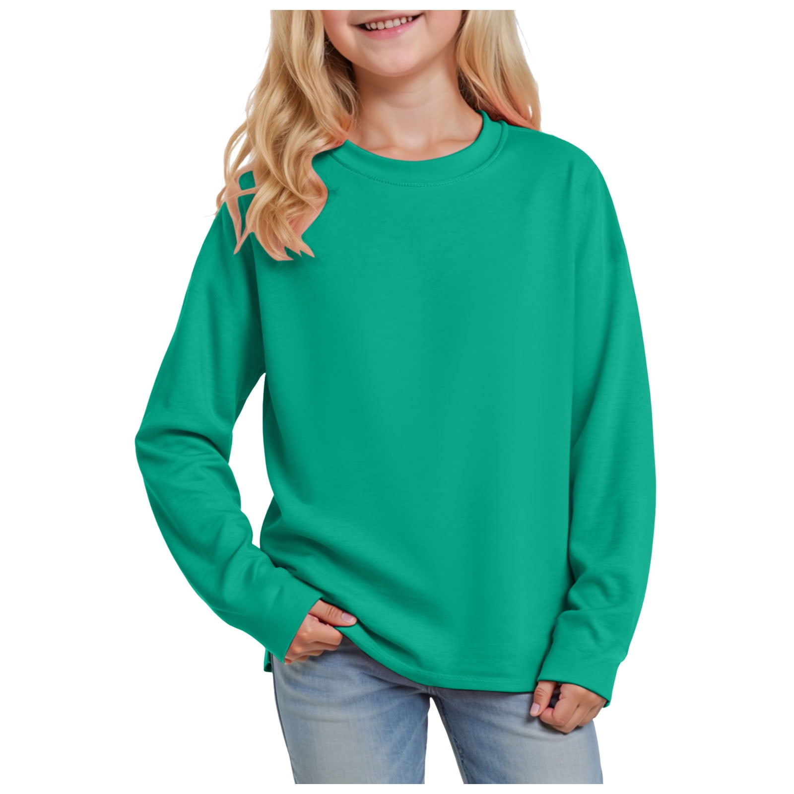 Xudanell Girls Shirts Girls Solid Color Long Sleeve Shirts Soft Cotton ...