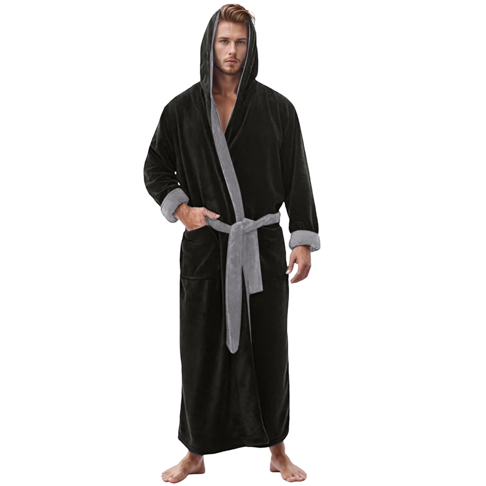 Xudanell Men Hooded Bathrobe for Men 100 Cotton Terry Bathrobes with ...