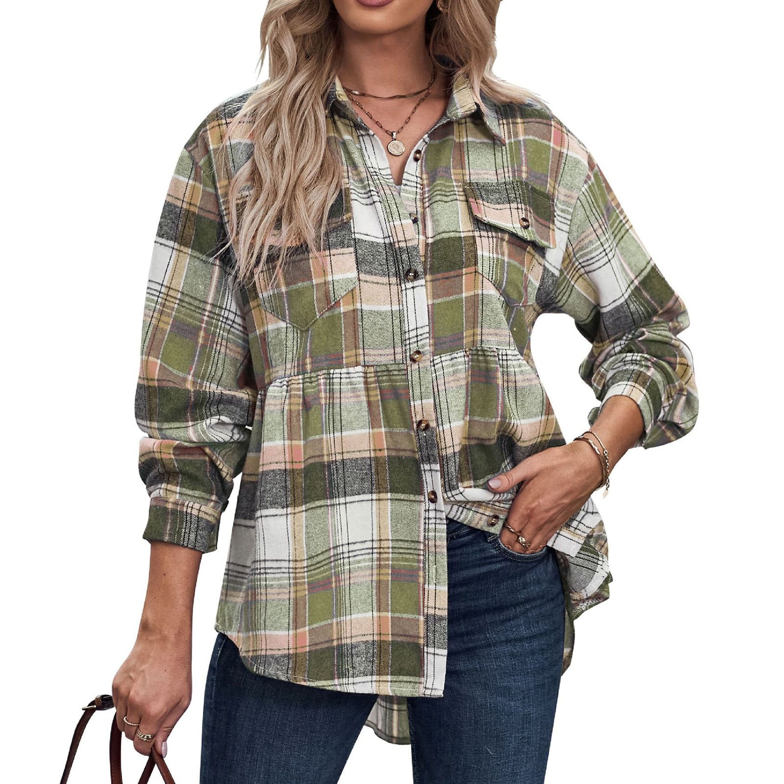 Xudanell Womens Flannel Shacket Jacket Fashion Teen Girl Plaid Button ...