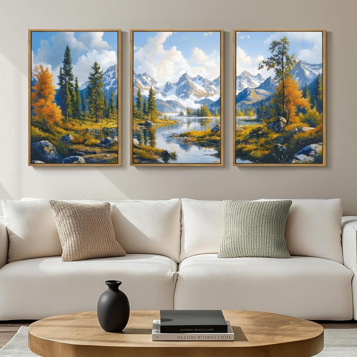Xuen Boho Mountain Wall Art d Mountains Office Canvas 3 Piece Artwork ...