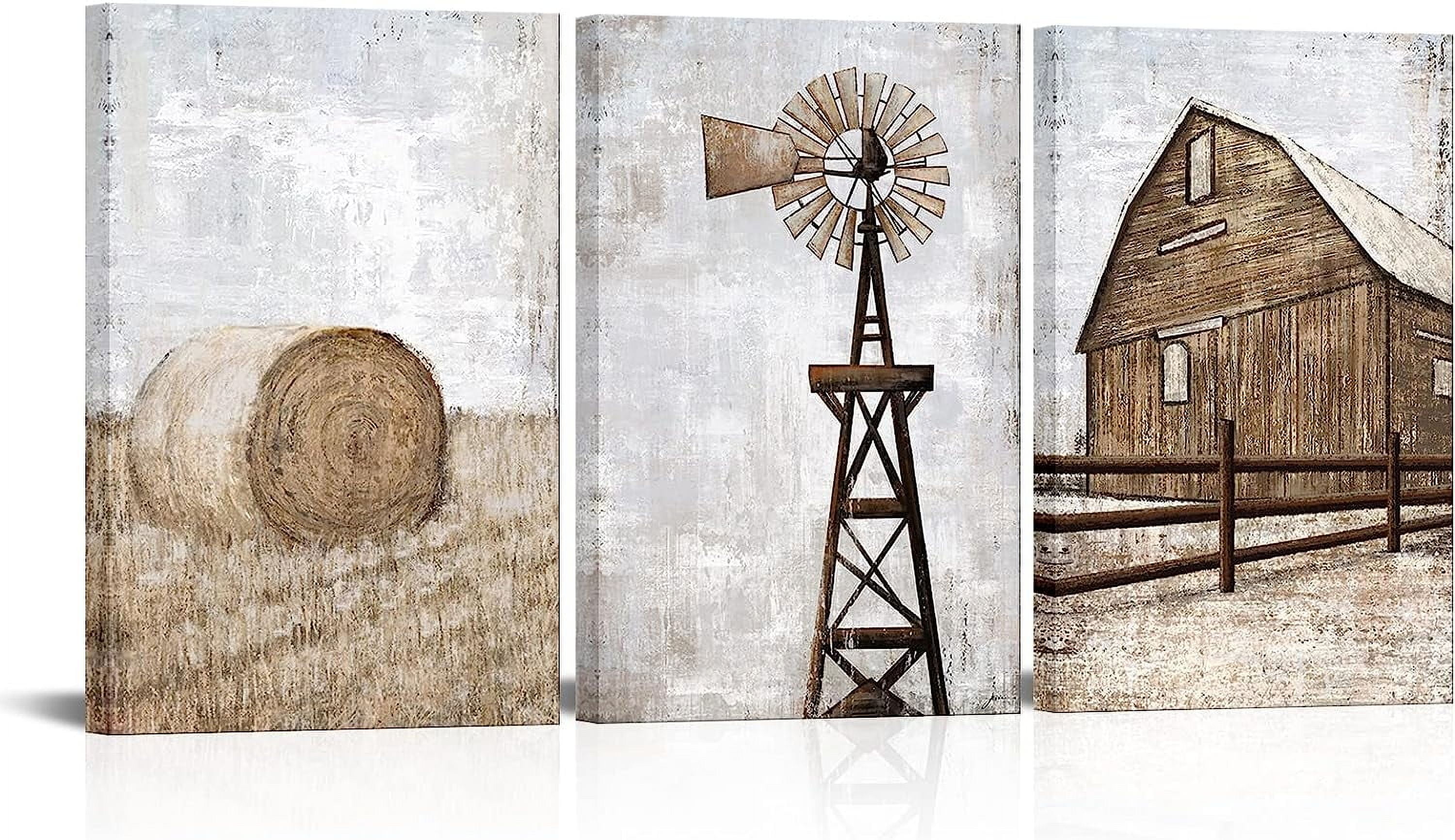 Xuen Farmhouse Wall Art Rustic Barn Windmill Cornfield Pictures ...