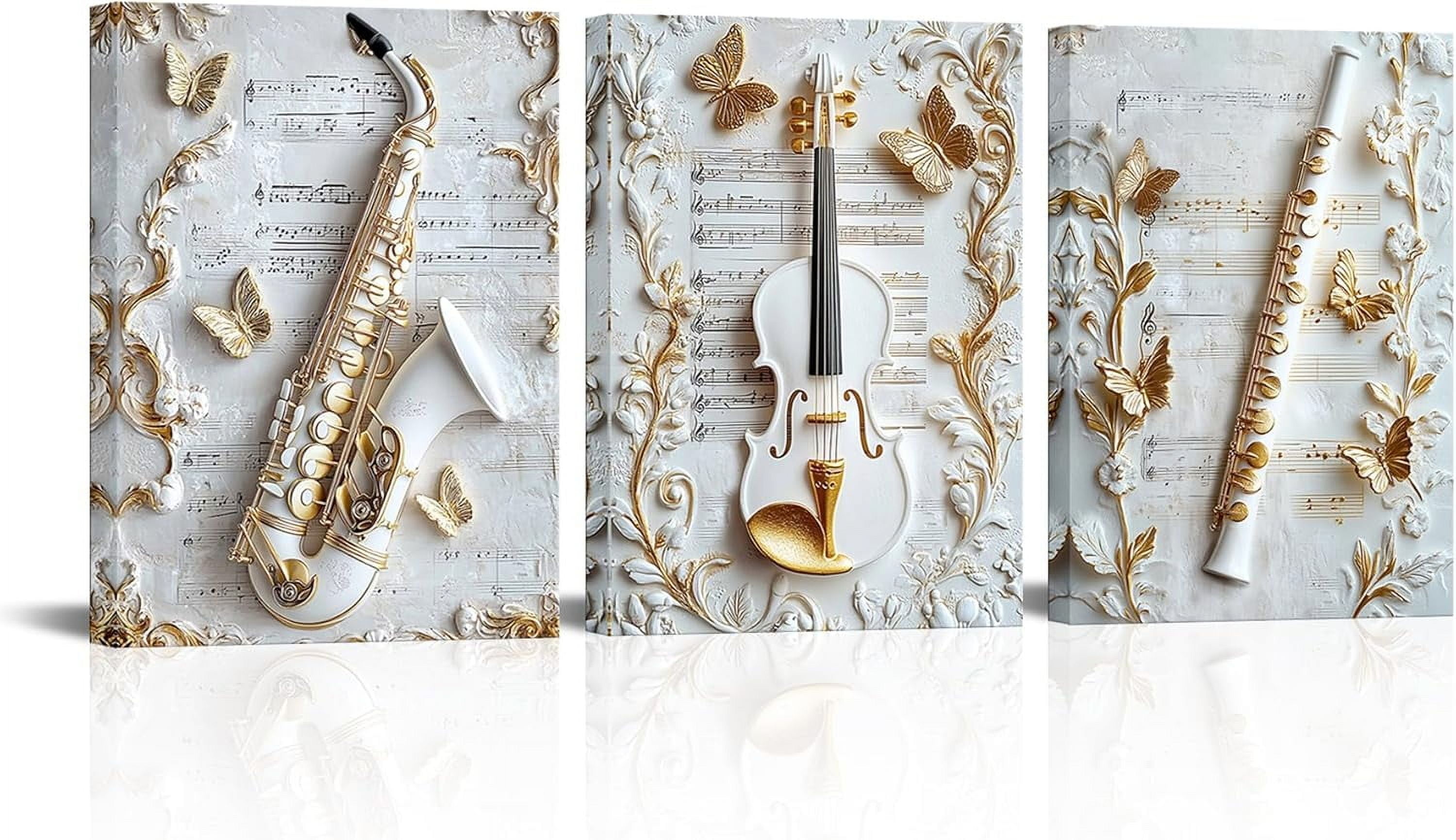 Xuen Musical Instruments Wall Art Flute Saxophone Violin Pictures ...