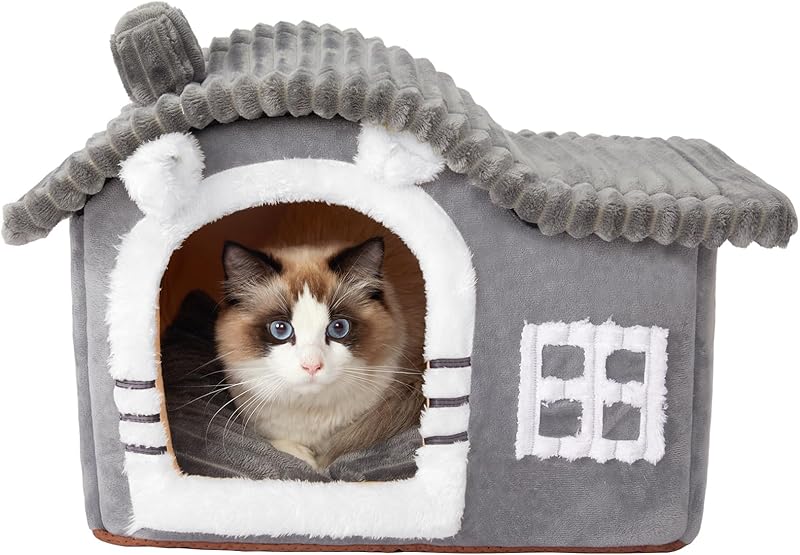 Xuet Bear Cat Houses for Indoor Cats, Chimney Cute Cat Bed Cave, Enough ...