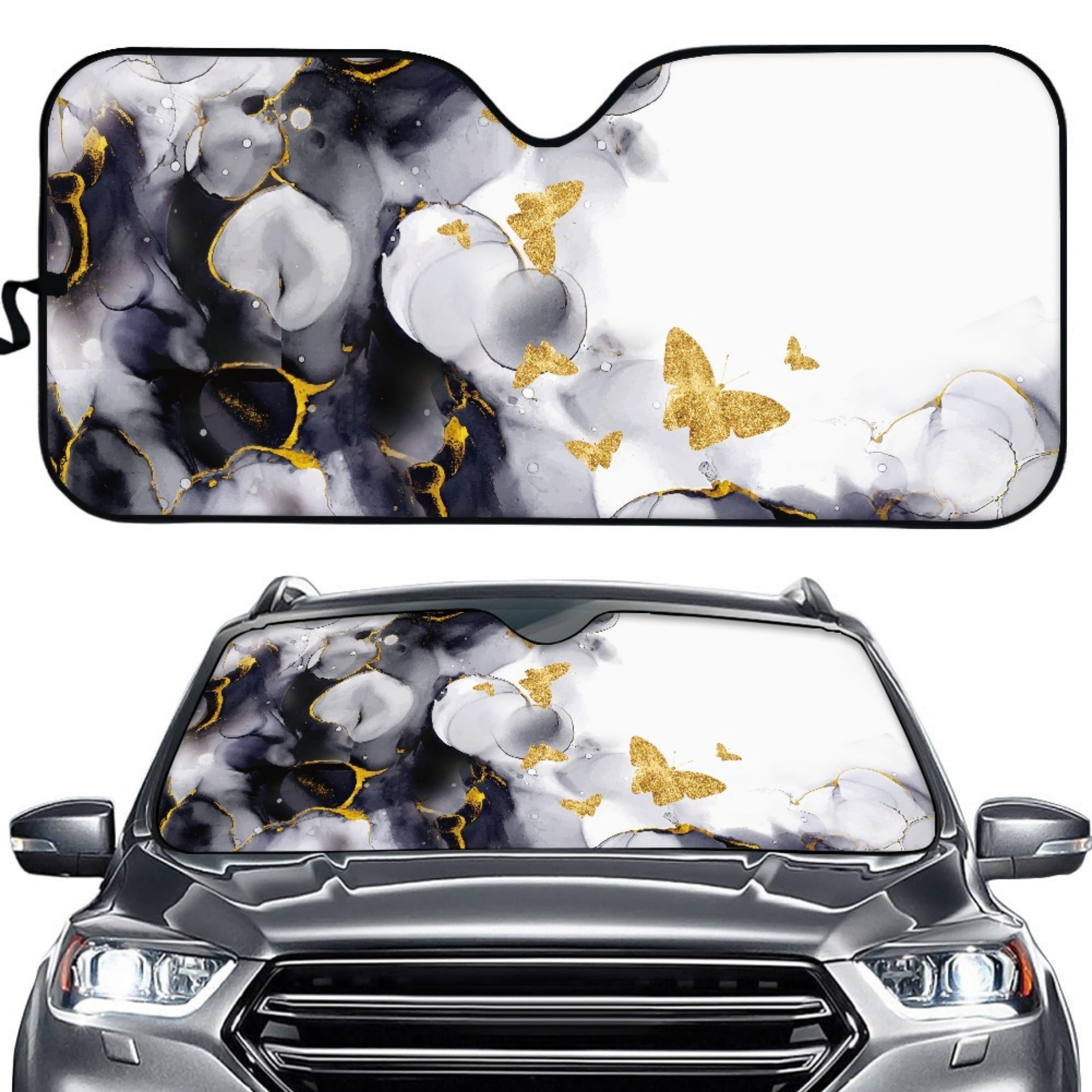 Xuewen 1-Piece Marble Windshield Sun Shade Foldable Car Front Window ...