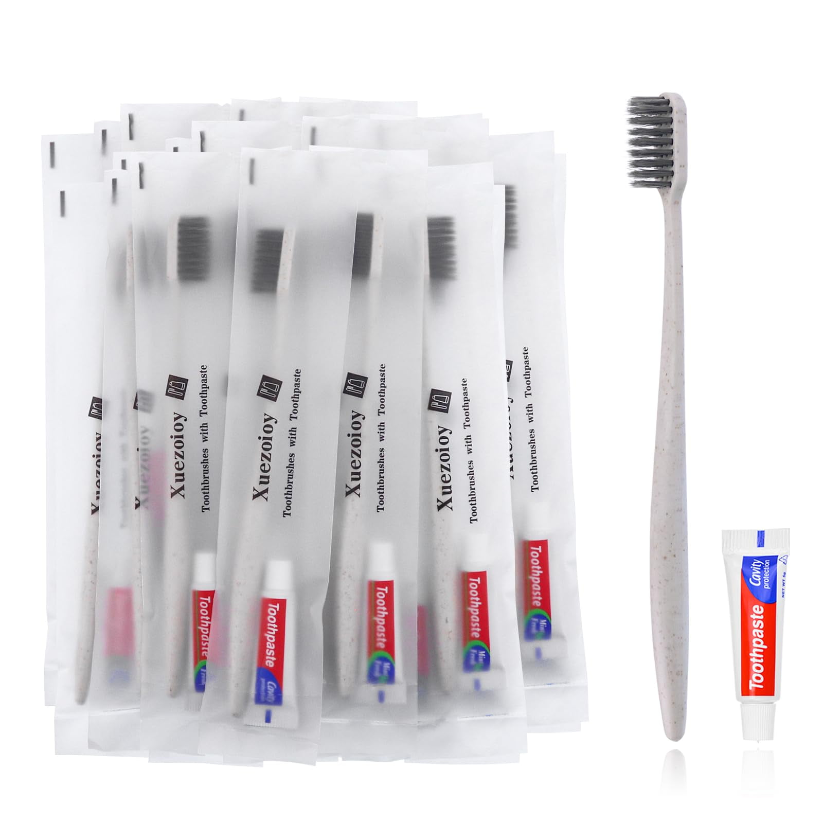 Xuezoioy Disposable Toothbrushes with KEF16 Toothpaste,100 Pack Apricot ...