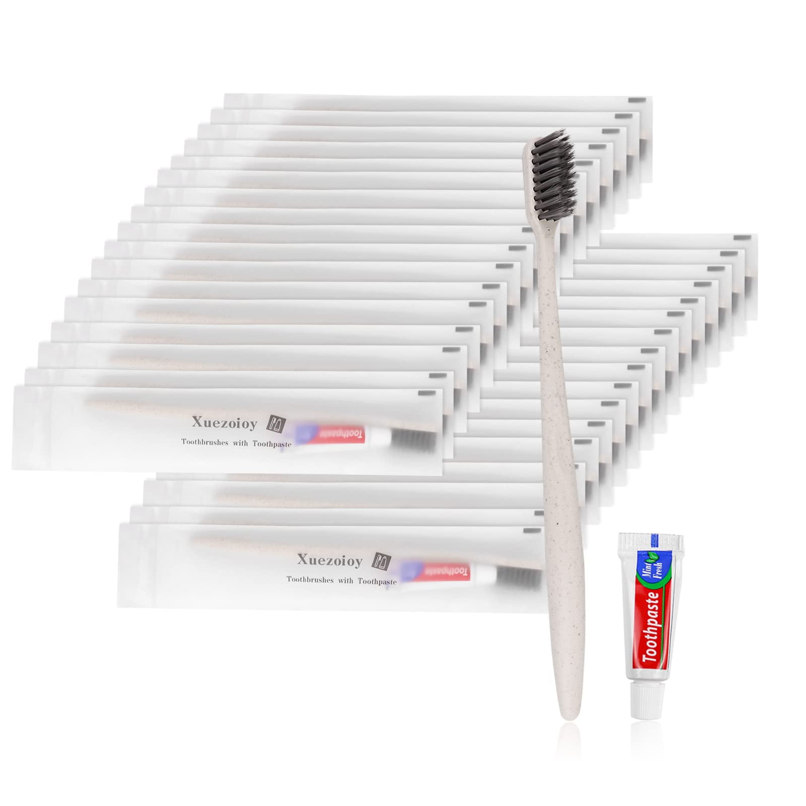 Xuezoioy Disposable Toothbrushes with STF9 Toothpaste,30 Pack Apricot ...