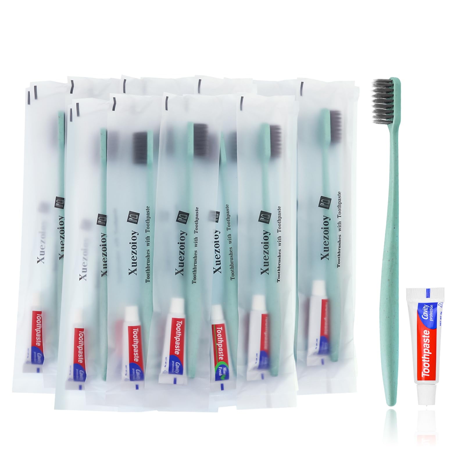Xuezoioy Disposable Toothbrushes with TSF6 Toothpaste,100 Pack Green ...
