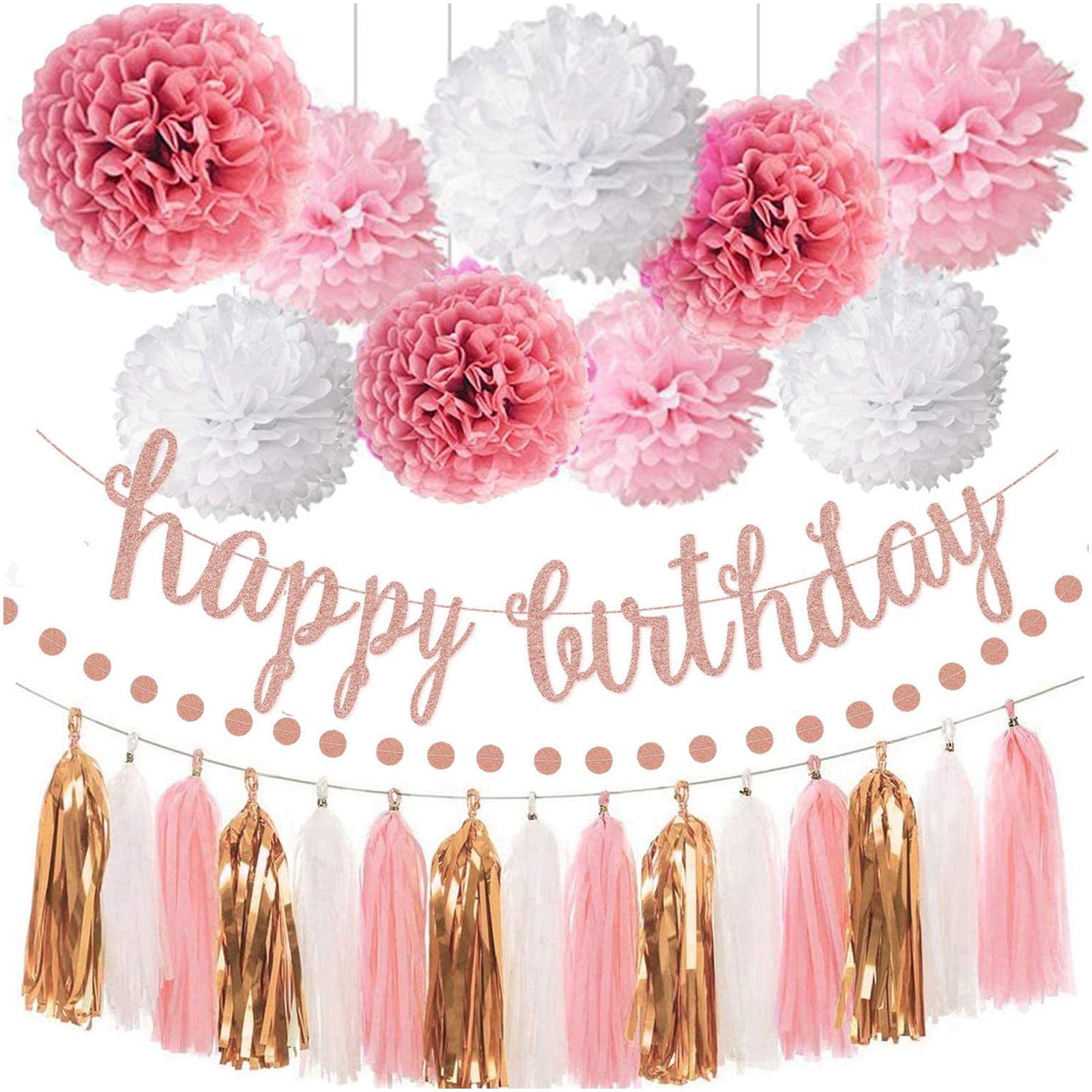 Xugoox 12 Pcs Pink Rose Gold Birthday Party Decorations Set with Rose ...