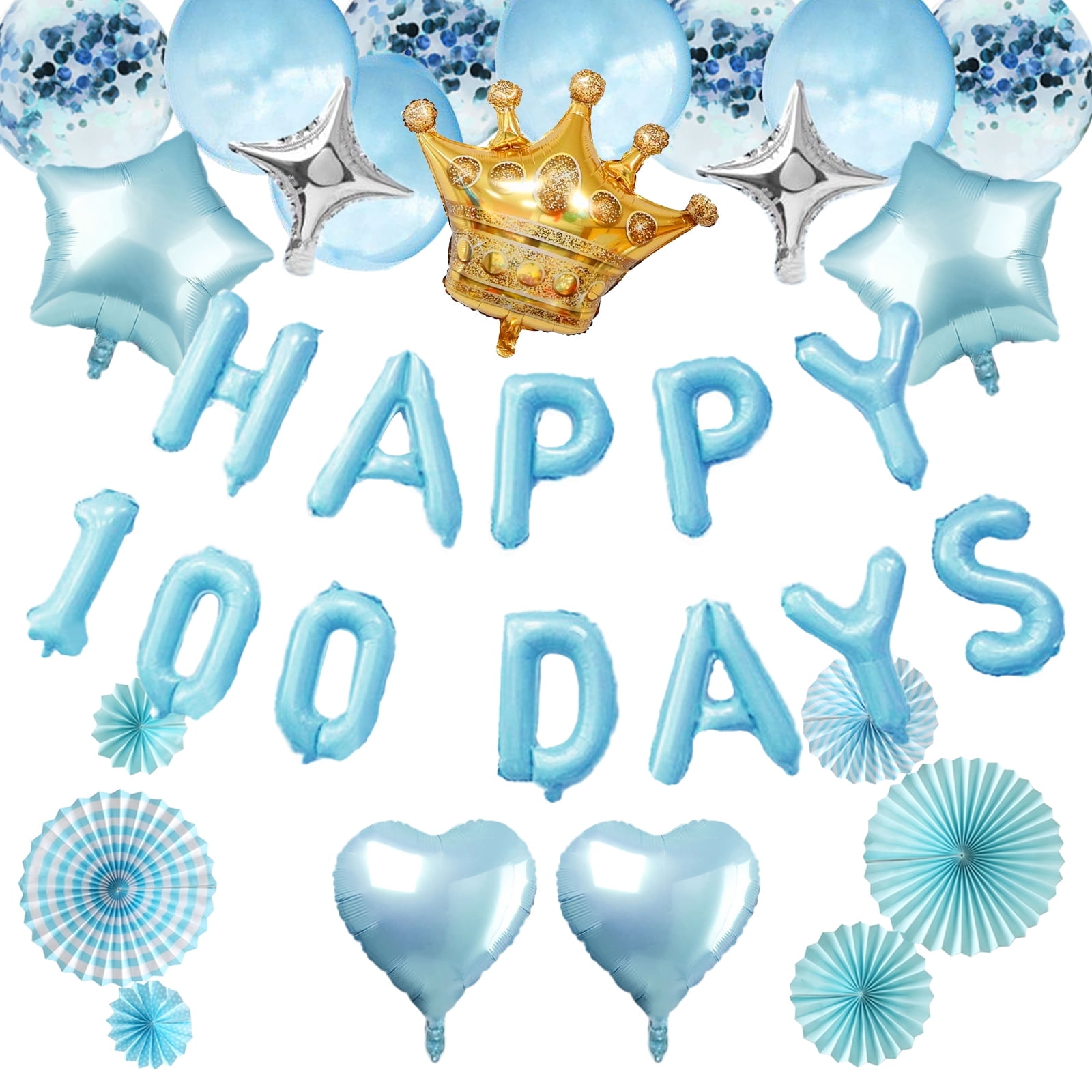 Xugoox 35 Pcs 100 Days Baby Decorations with Happy 100 Days Balloons ...