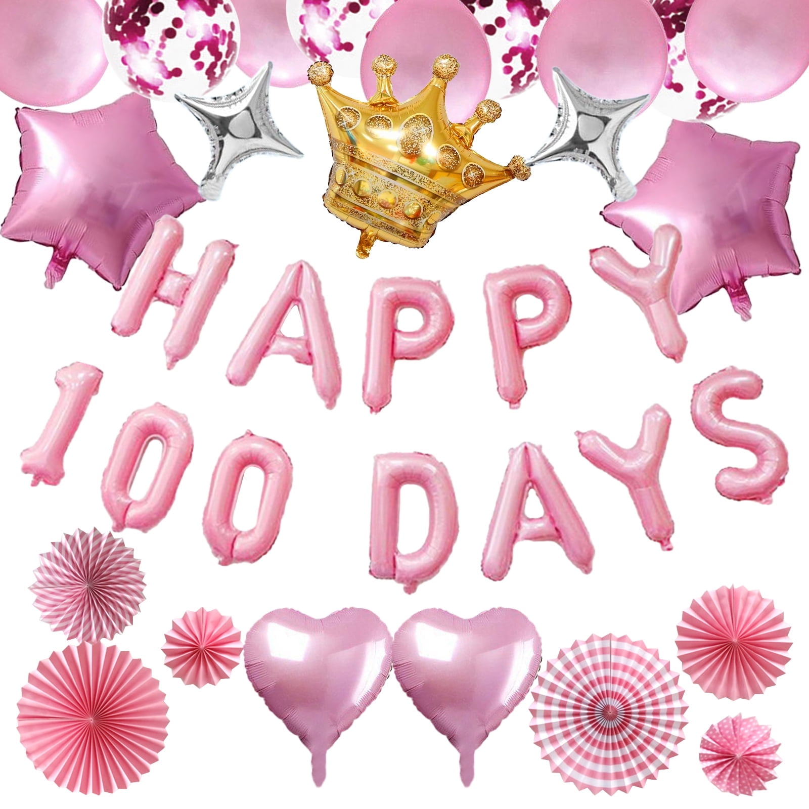 Xugoox 35 Pcs 100 Days Baby Decorations wiht Happy 100 Days Balloons ...
