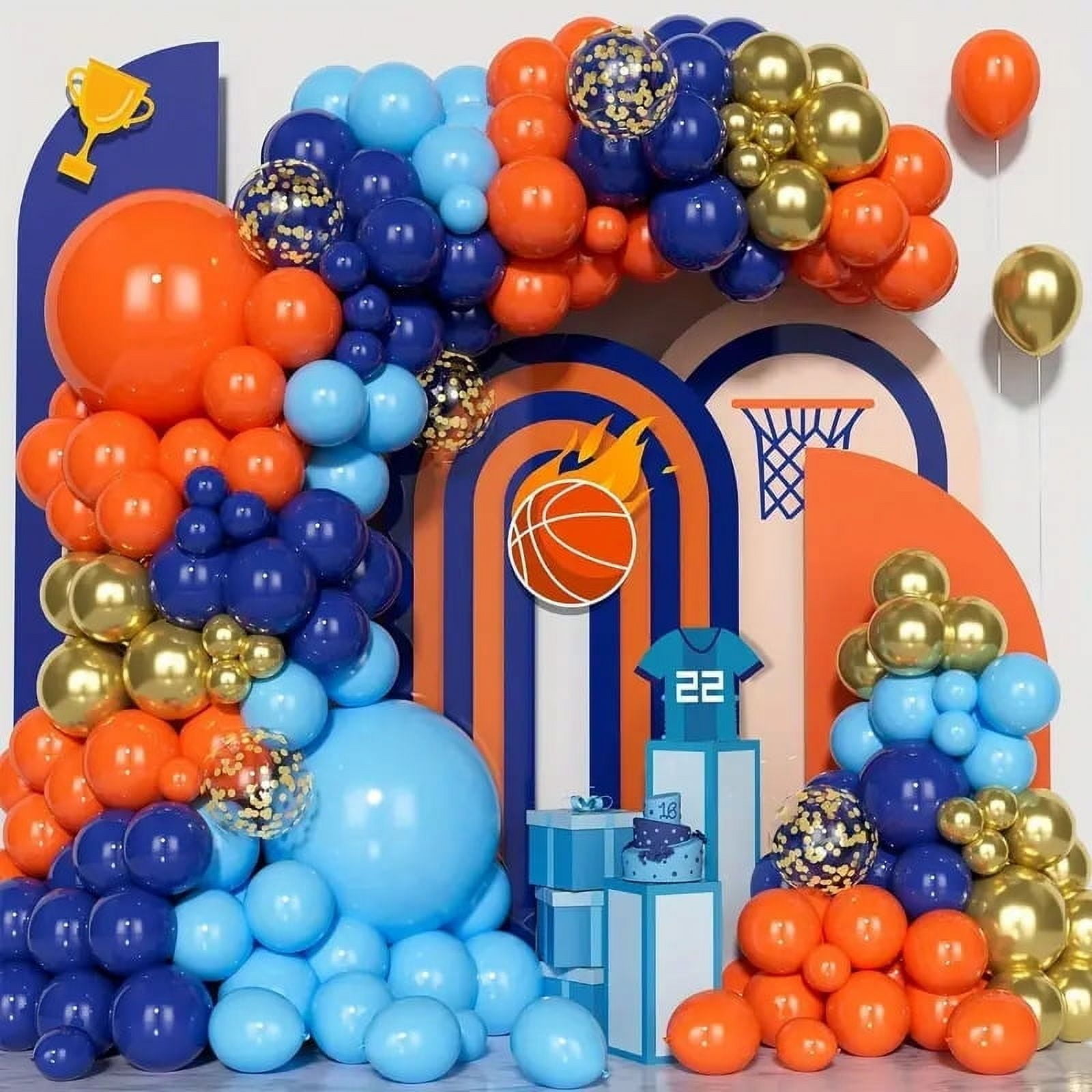 Xugoox 95 Pcs Blue and Orange Balloon Arch Kit, Navy Royal Dark Blue ...