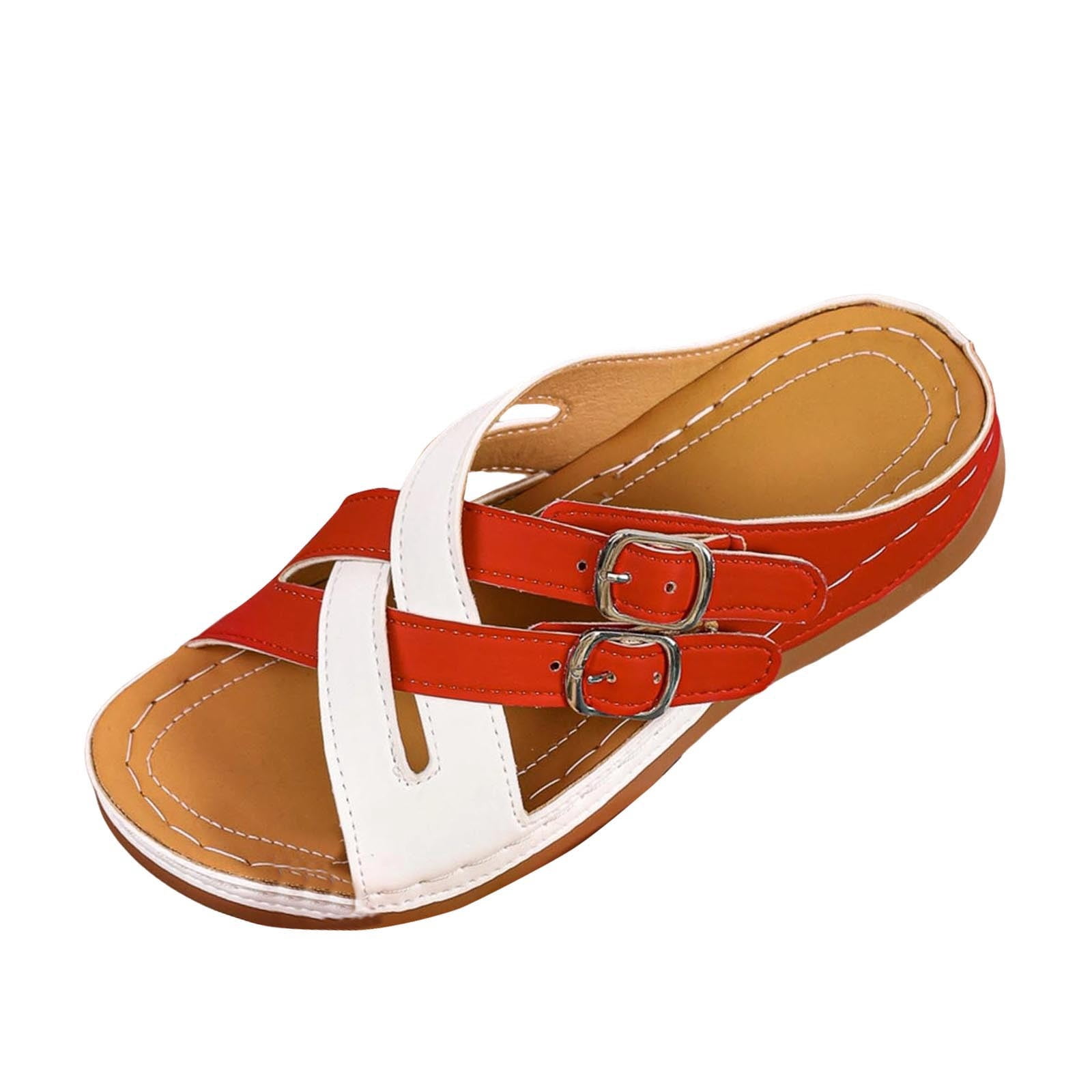 Xugsiok Womens Sandals Fashion Versatile Spring Summer Leather Strap ...