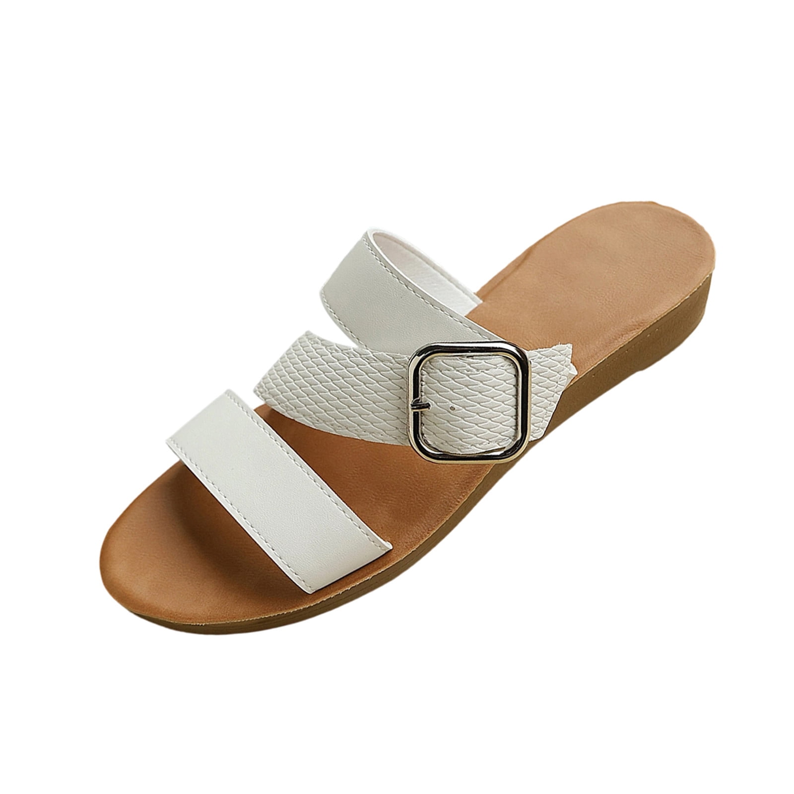 Xugsiok Womens Wedge Sandals Fashion Casual Versatile Solid Color Round ...
