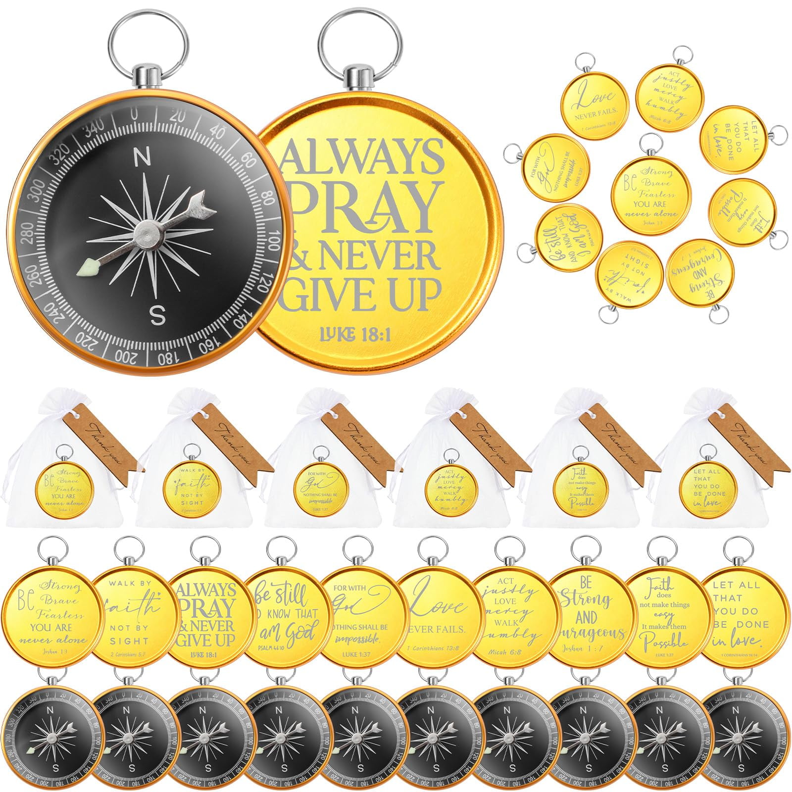 Xuhal 30 Set Christian Bible Verse Engraved Compass Gift Baptism ...