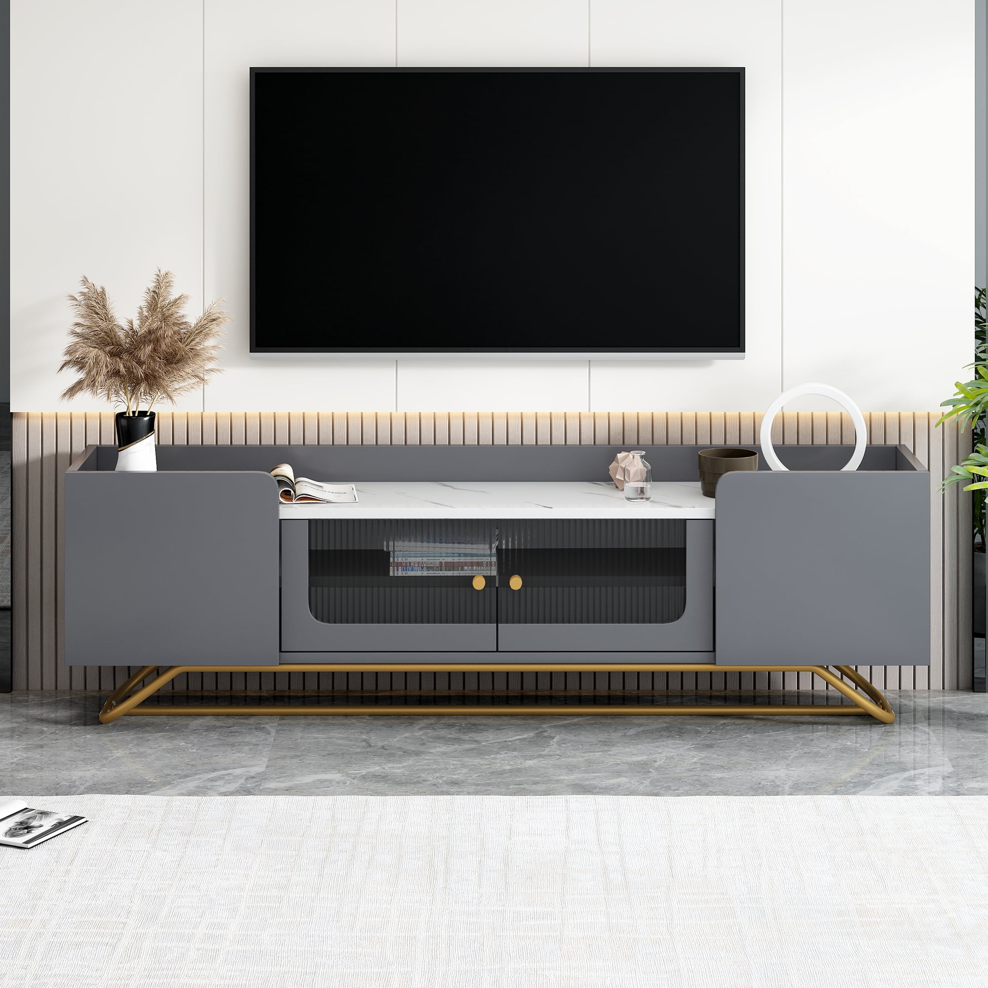 Xukmc Faux Marble Top TV Stand for TVs Up to 70", TV Console Table with ...
