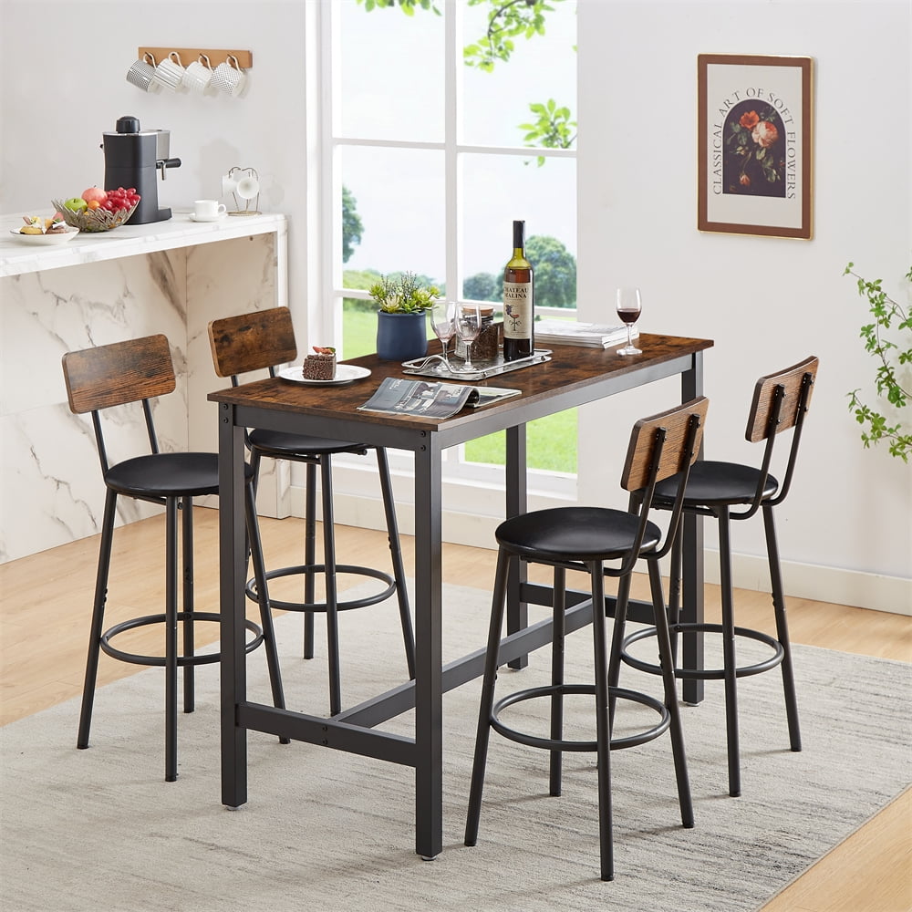 Xukmct 1 Pack Dining Table with 4 Pack PU Soft Seat Bar Stools, Brown ...