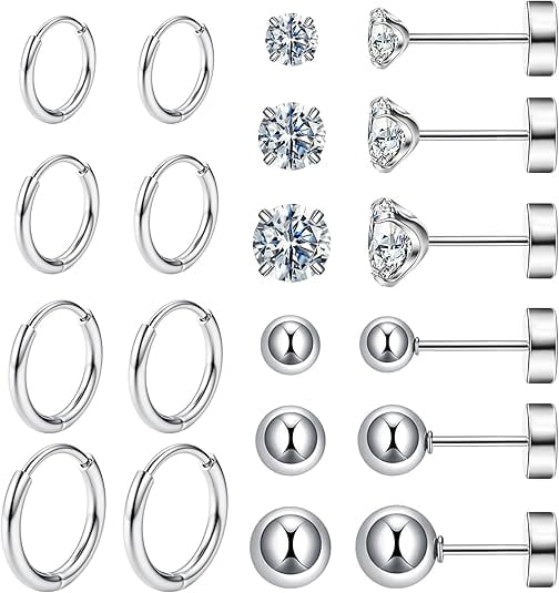Xukmct 10 Pairs 316L Steel Earrings Set, Lightweight Small Hoop ...