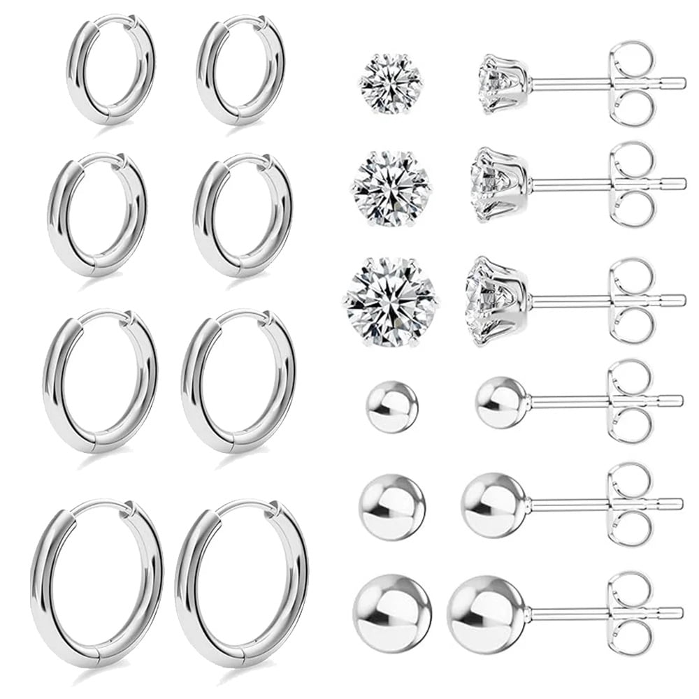 Xukmct 10 Pairs 316L Surgical Stainless Steel Studs Earrings Hoop ...
