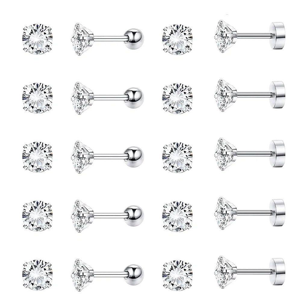 Xukmct 10 Pairs Stud Earrings 316L Stainless Steel Flat Back Ear ...
