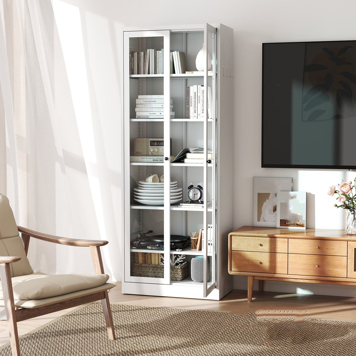 Xukmct 2 Doors Metal Kitchen Pantry Cabinet with 6 Shelves, 72 ...