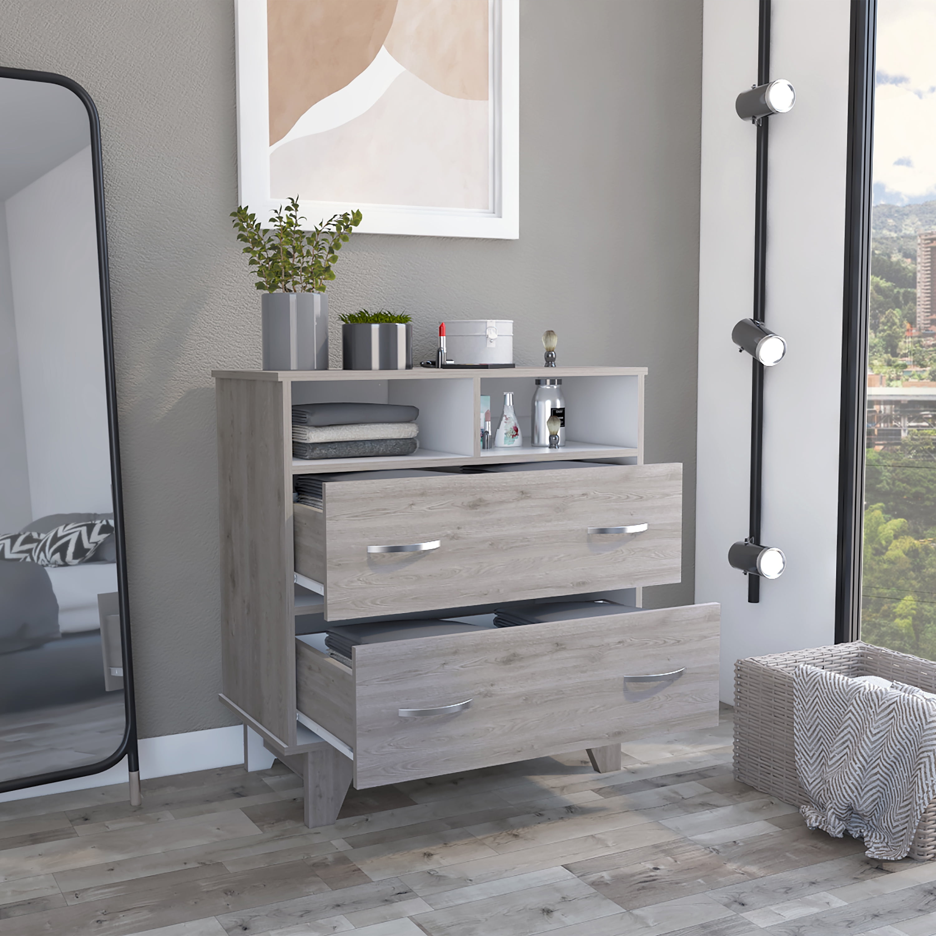 Xukmct 2 Drawer Dresser with 2 Open Shelves, Perfect for Home, Living ...