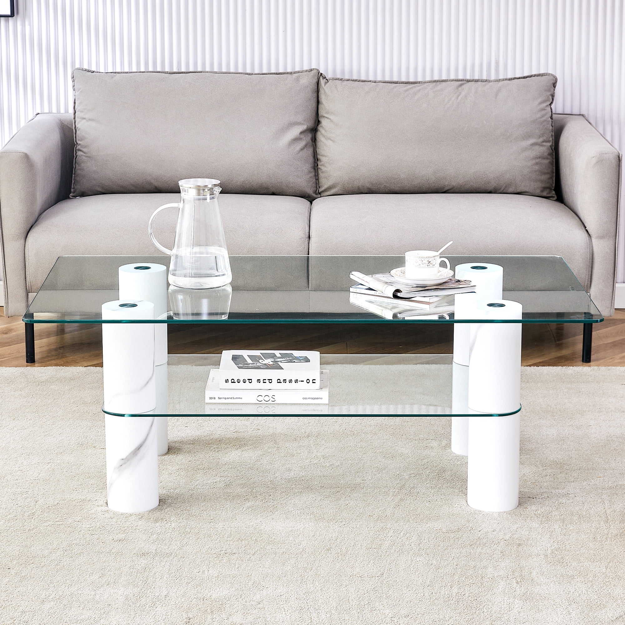 Xukmct 2 Layered Tempered Glass Tabletop Coffee Table Center Table for ...