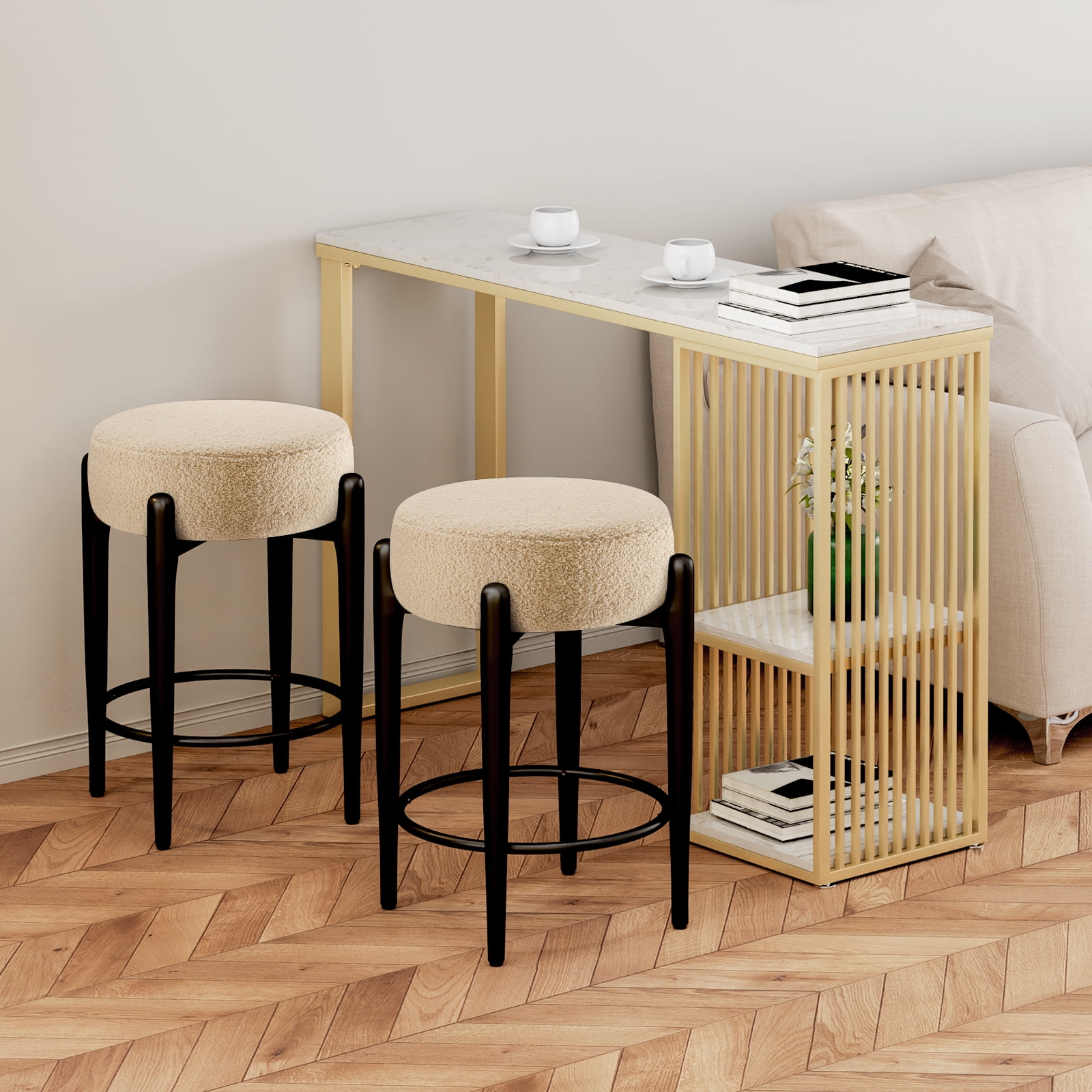 Xukmct 2 Pack Upholstered Backless Bar Chair with Metal Base, 23.6 ...