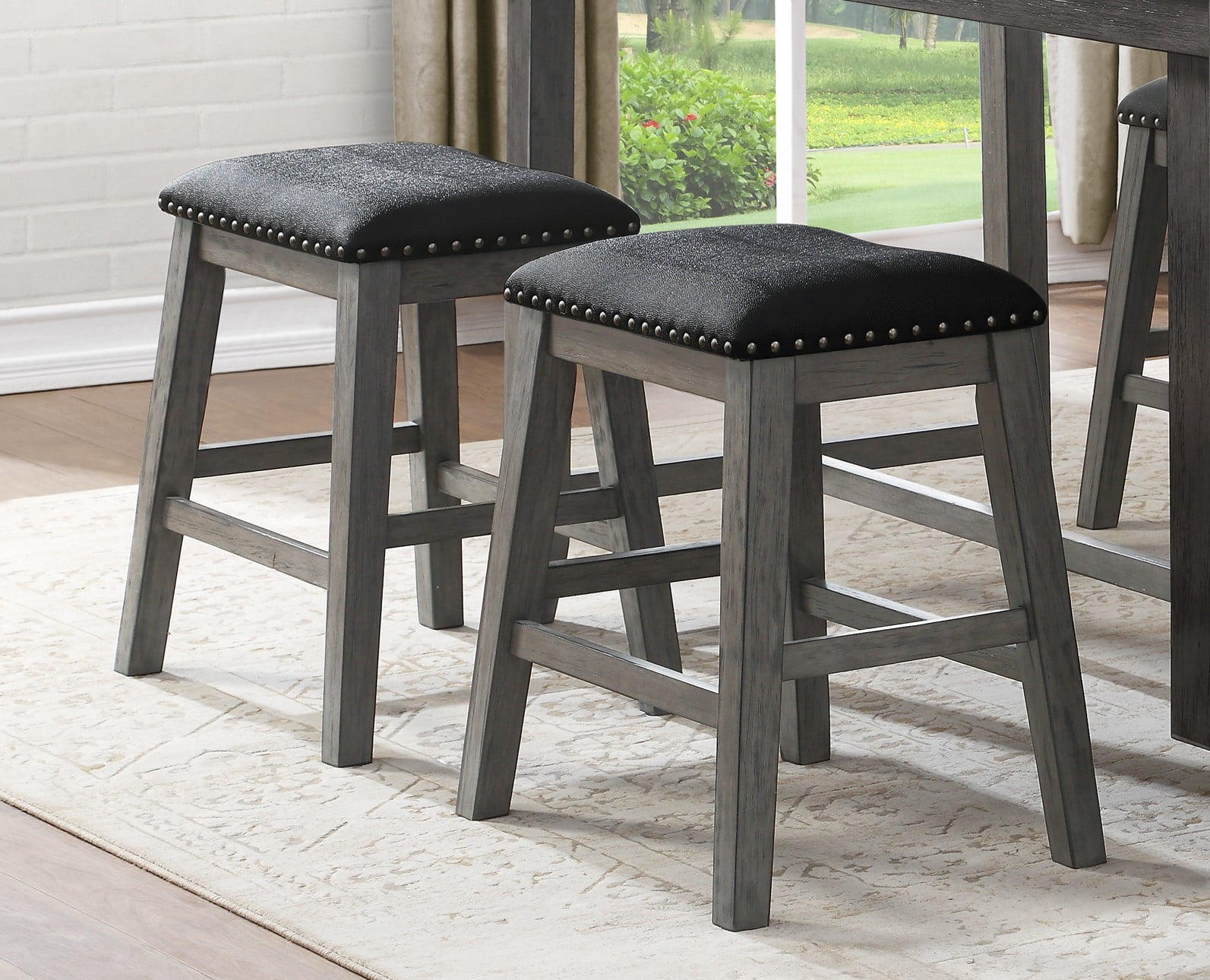 Xukmct 24.5" Counter Height Backless Barstool with Footrest, Black Faux ...
