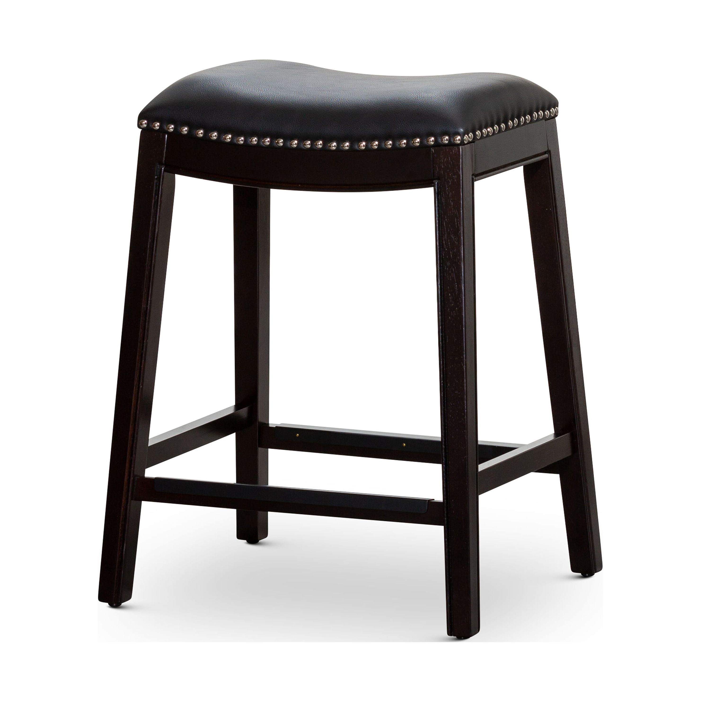 Xukmct 24" Black Leather Seat Backless Counter Bar Stool with Footrest ...