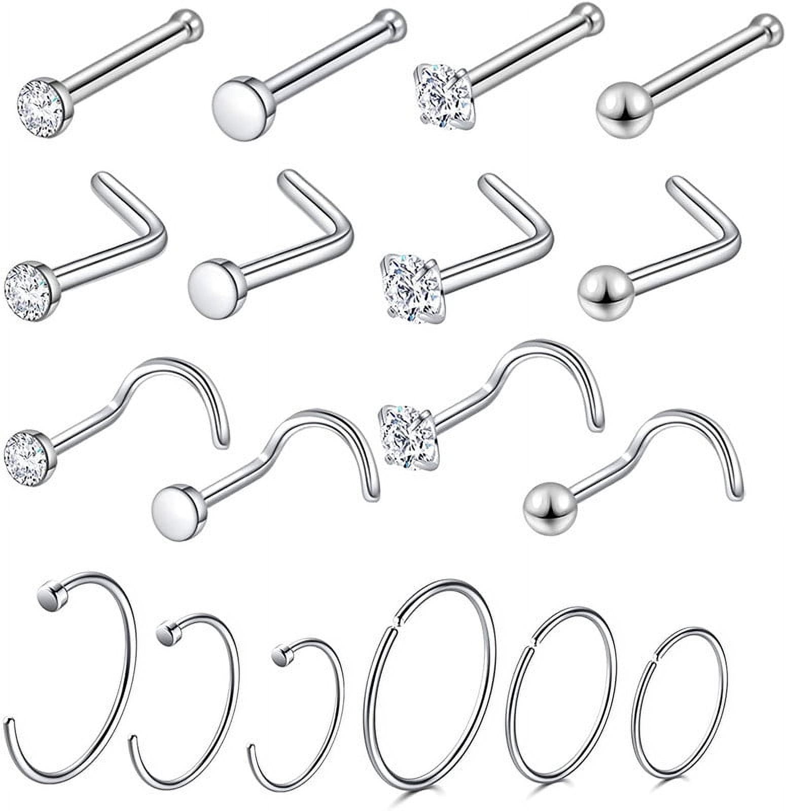 Xukmct 316L Stainless Steel Nose Rings Studs Screw Nose Piercing ...