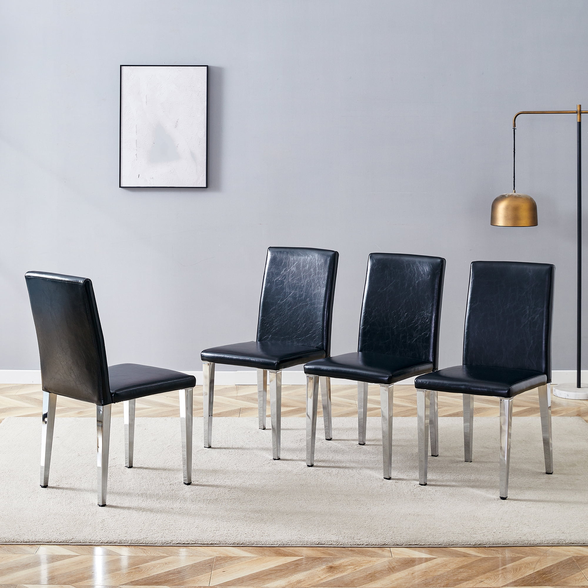 Xukmct 4 Pack Modern Armless Dining Chair with Silver Metal Legs ...