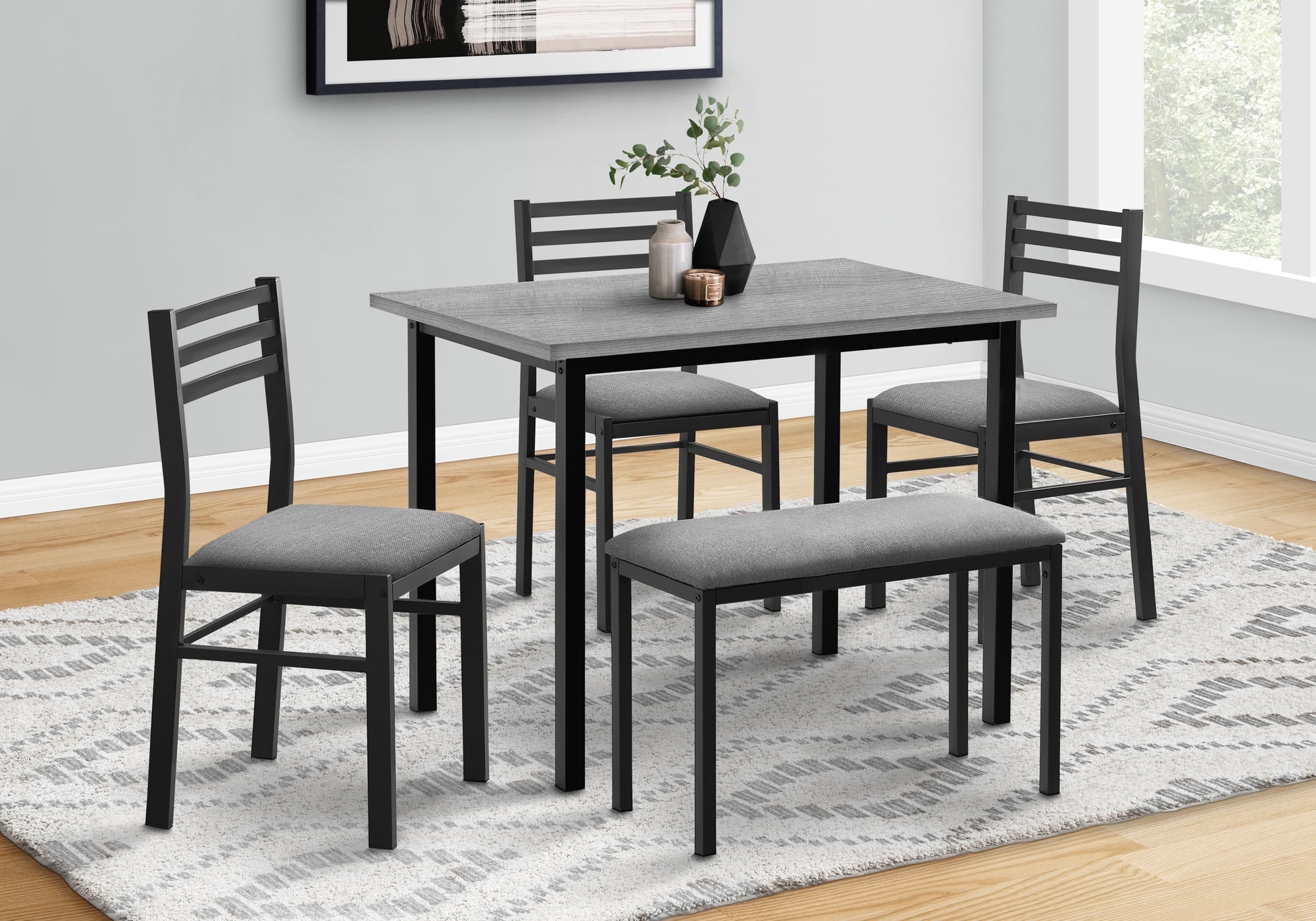 Xukmct 5 Pack Dining Table Chair Bench Set, Rectangular Wood Top Dining ...