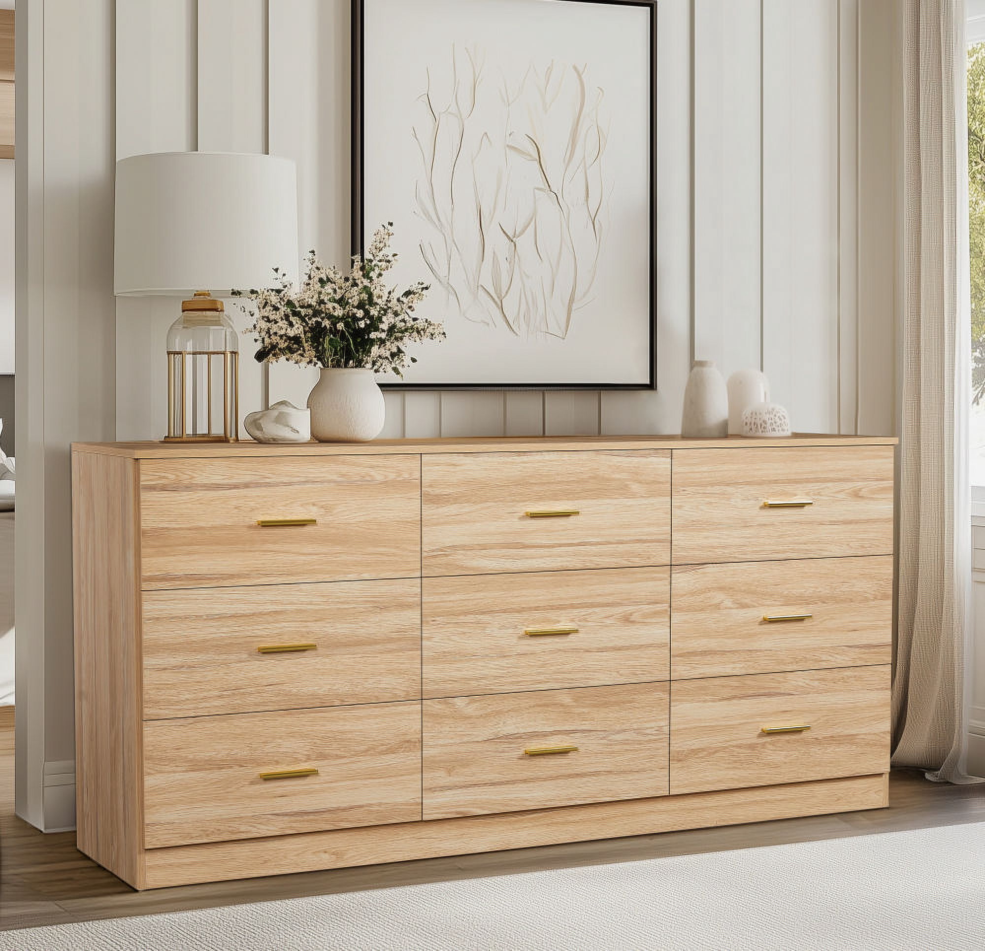 Xukmct 9 Drawer Dresser with Handle, Wood Large Storage Wide Chest of ...