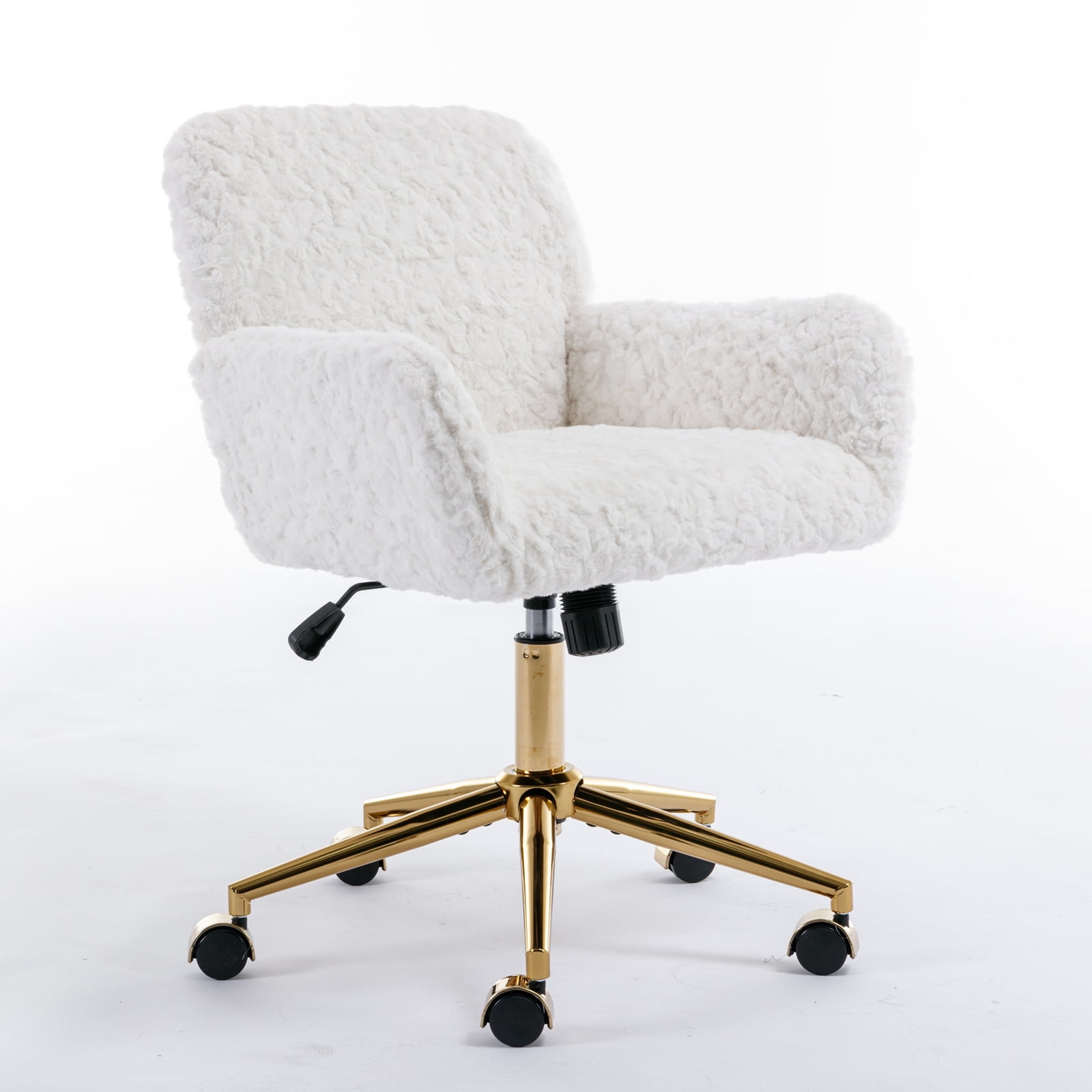Xukmct Adjustable Swivel Home Office Chair with Wheels, Faux Fur ...