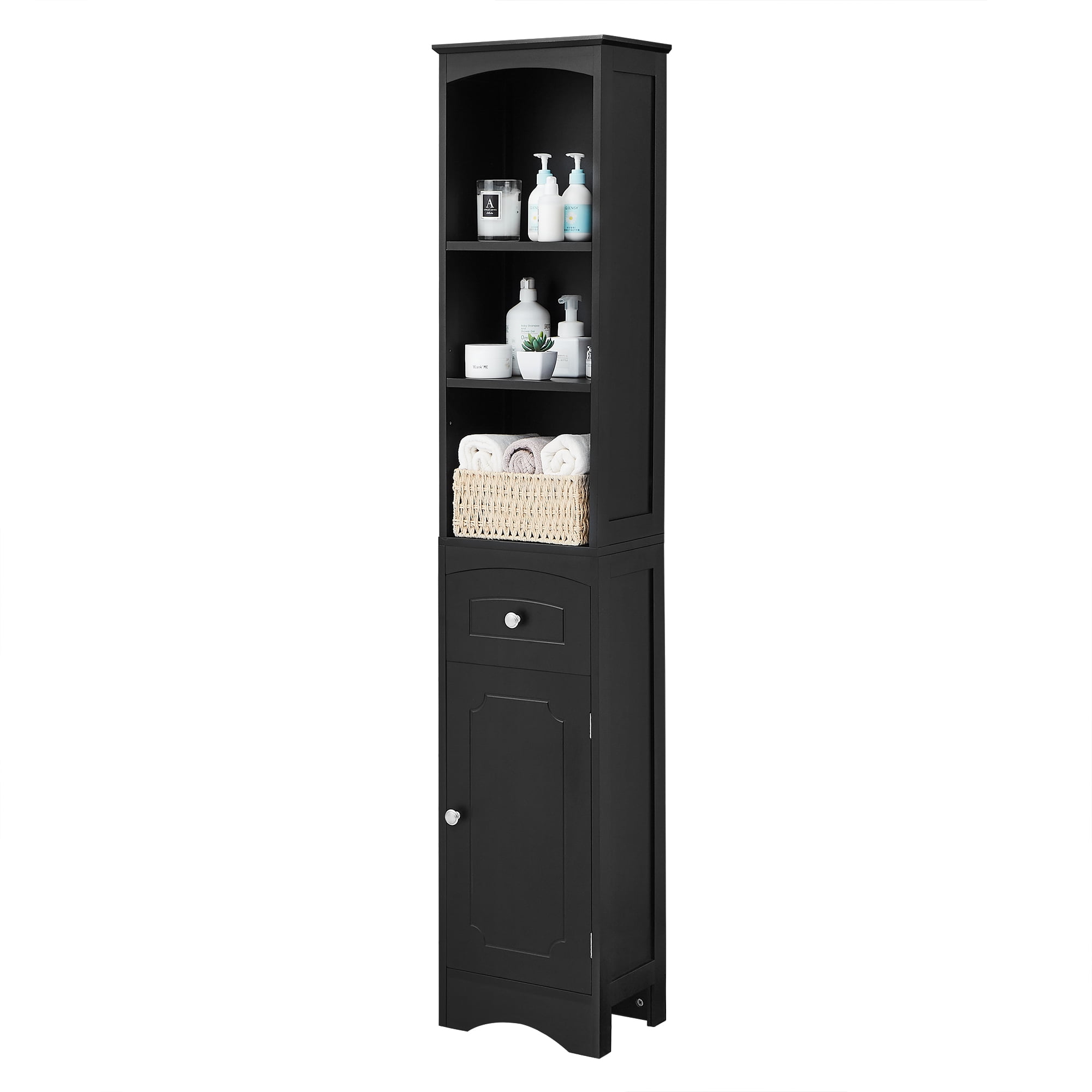 Xukmct Freestanding Tall Bathroom Cabinet with 1 Drawer and 5 Shelf ...