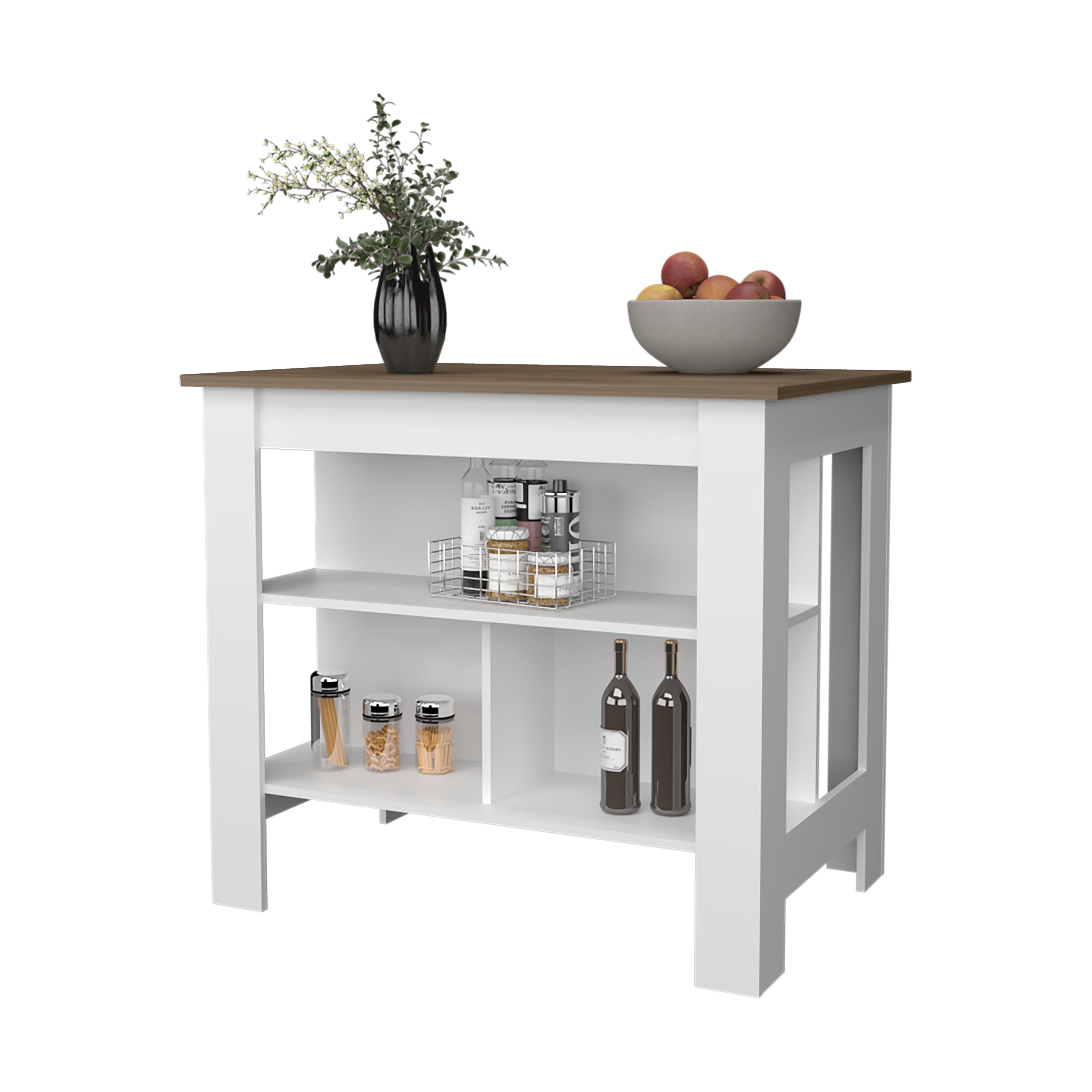 Xukmct Kitchen Island with Open Storage Shelf, Wood Top Island Table ...