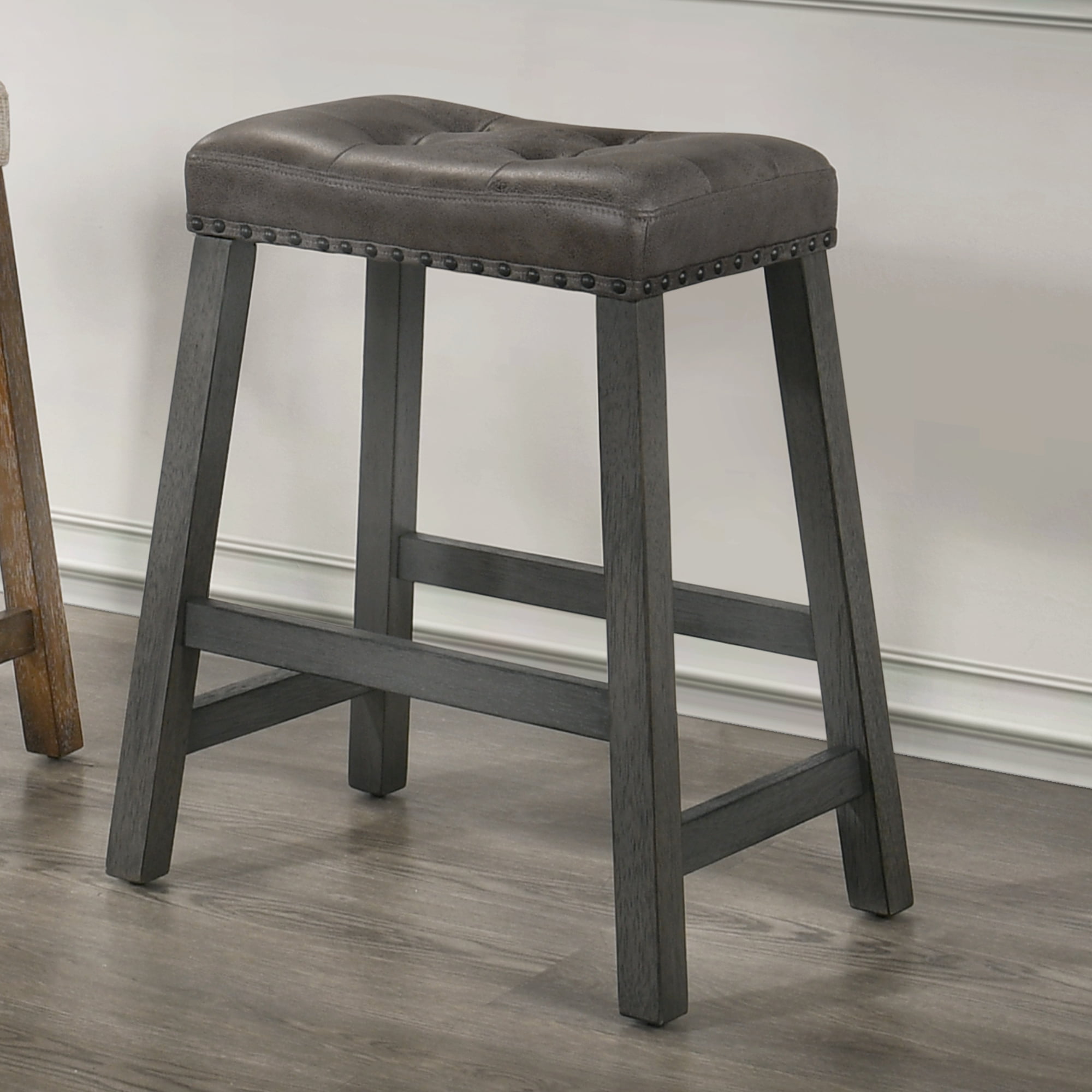 Xukmct Pack of 2 Backless Counter Stool with Wooden Frame, 25 Inch ...