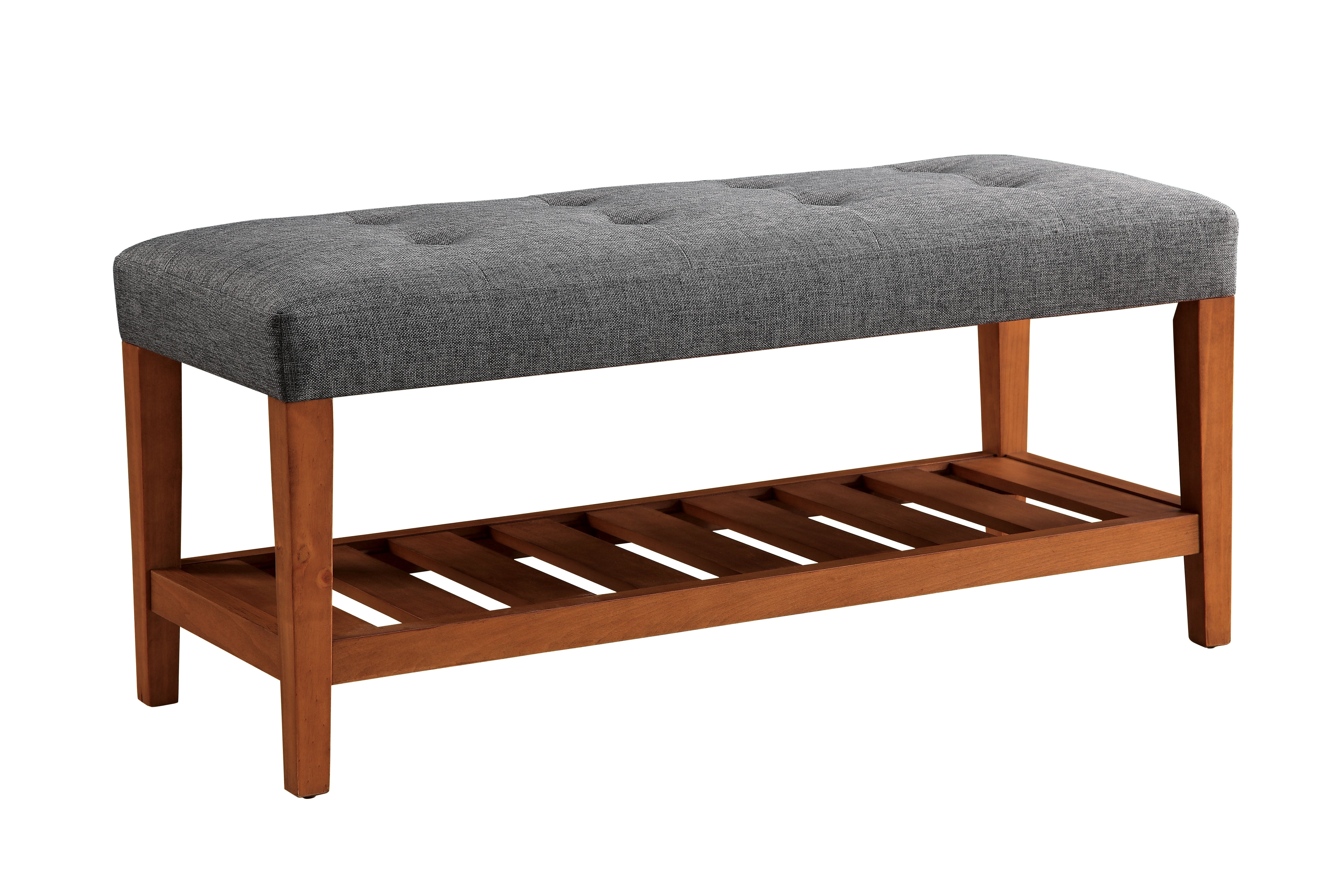 Xukmct Padded Seat Bench with Bottom Shelf, Upholstered Fabric Bench ...