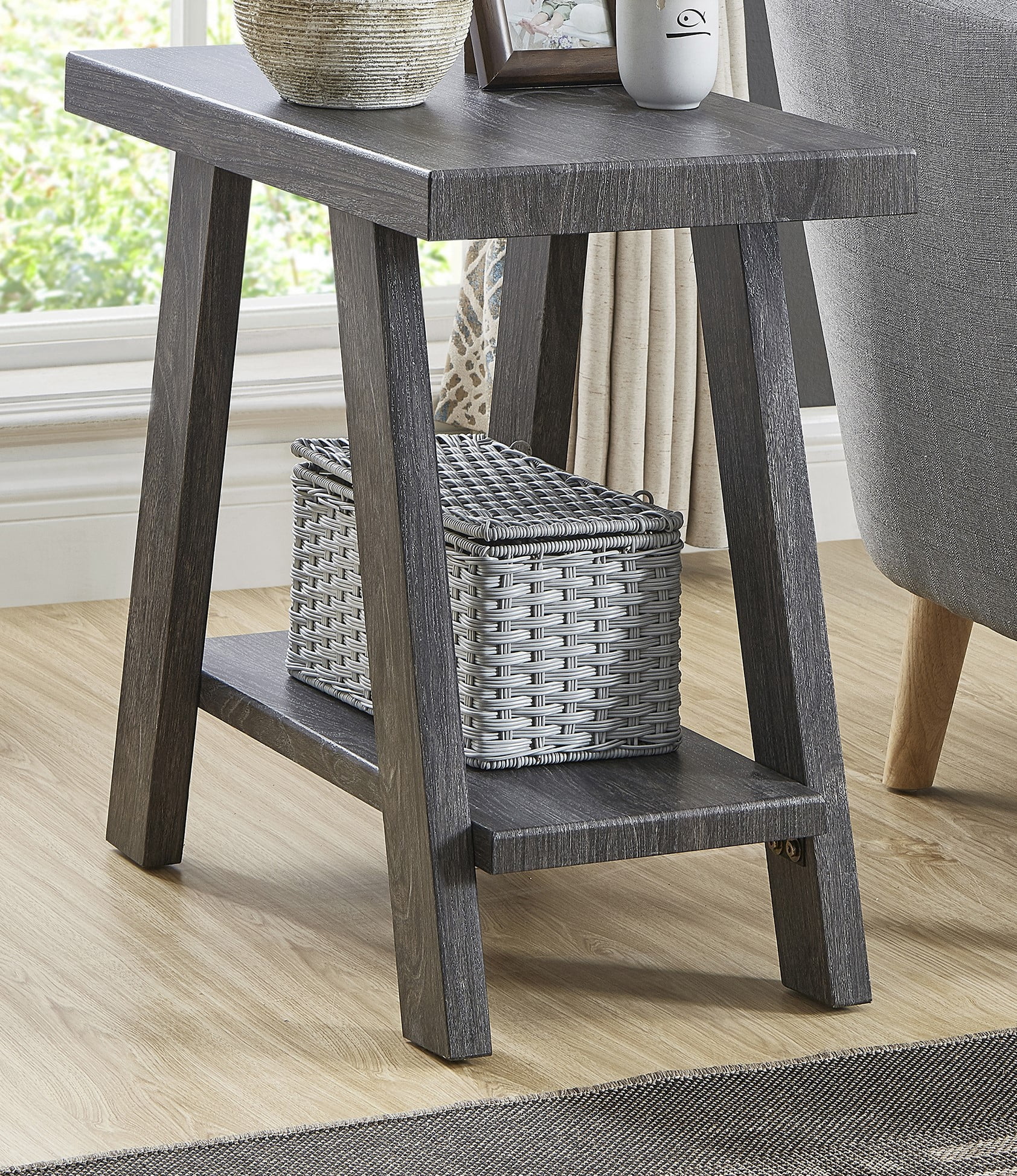 Xukmct Rectangle Side Table with Open Shelf, Wood End Table for Living ...