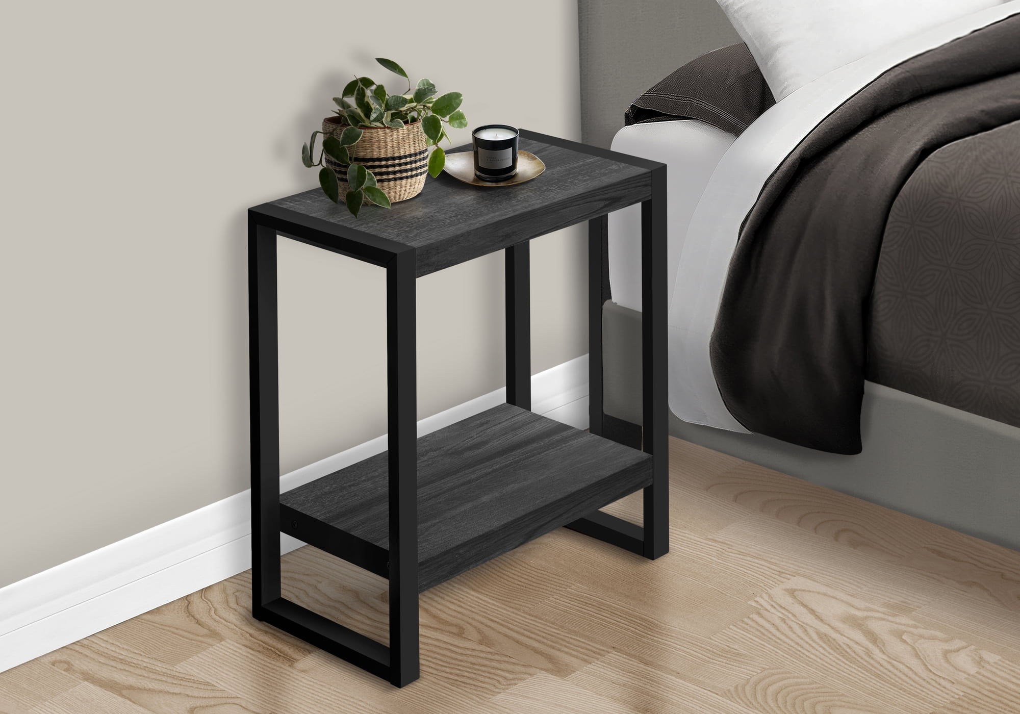 Xukmct Rectangle Wood Side Table End Table with Bottom Shelf, Metal ...