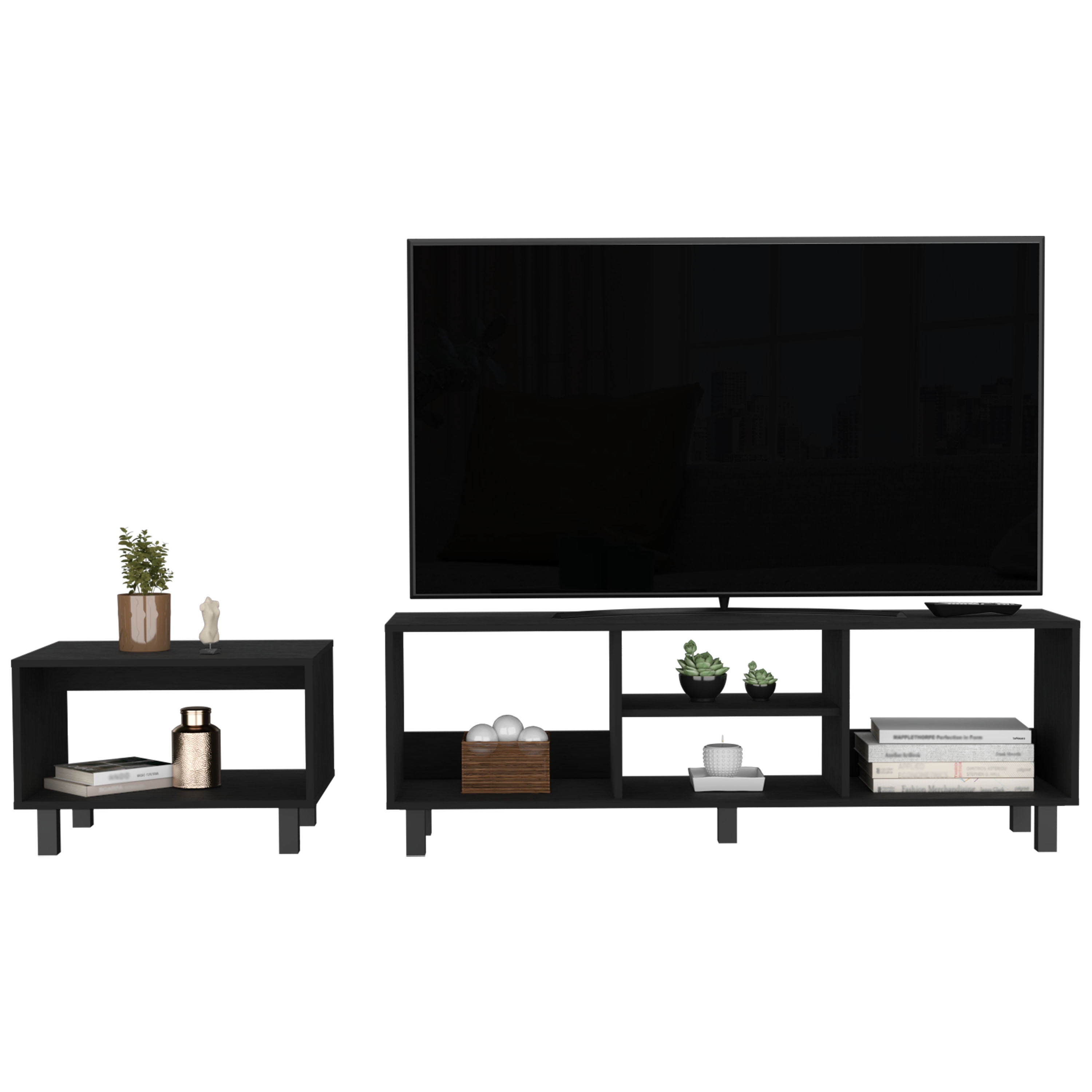 Xukmct Rectangle Wood TV Stand and Coffee Table End Table Set for ...