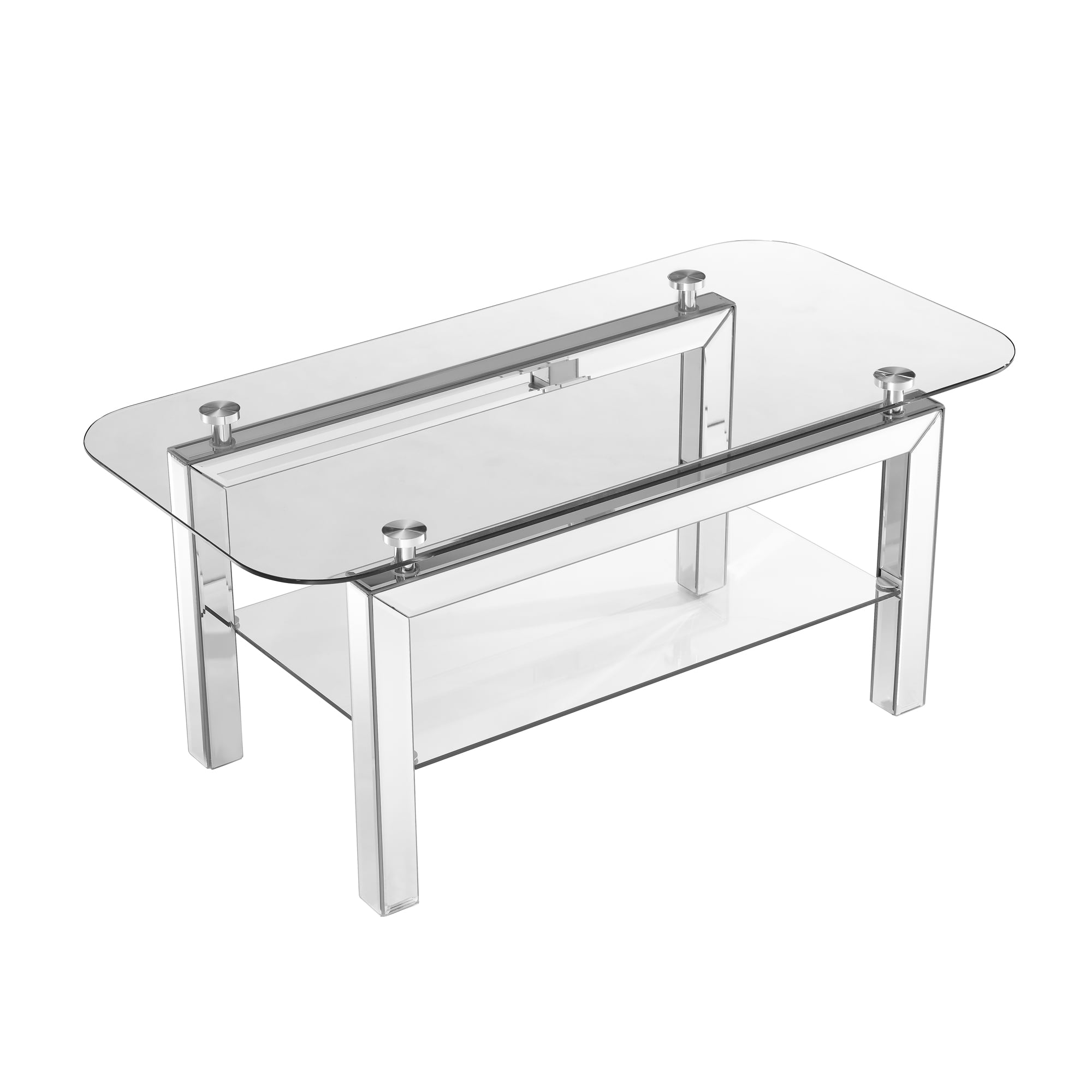 Xukmct Rectangular Tempered Glass Coffee Table with Mirrored Stainless ...
